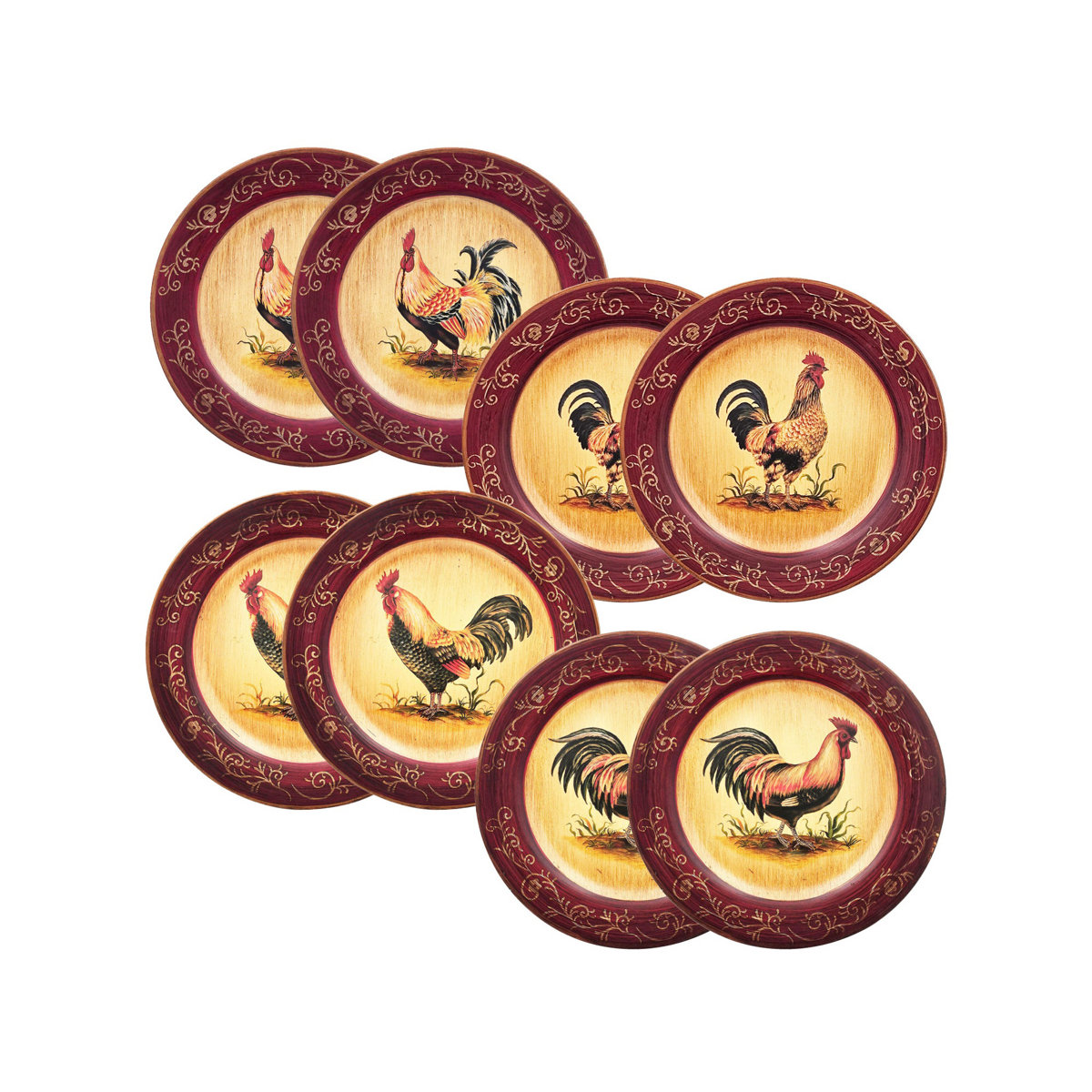 August Grove® Rooster Plate - Set of 8 - 10"Dia. - Red | Wayfair