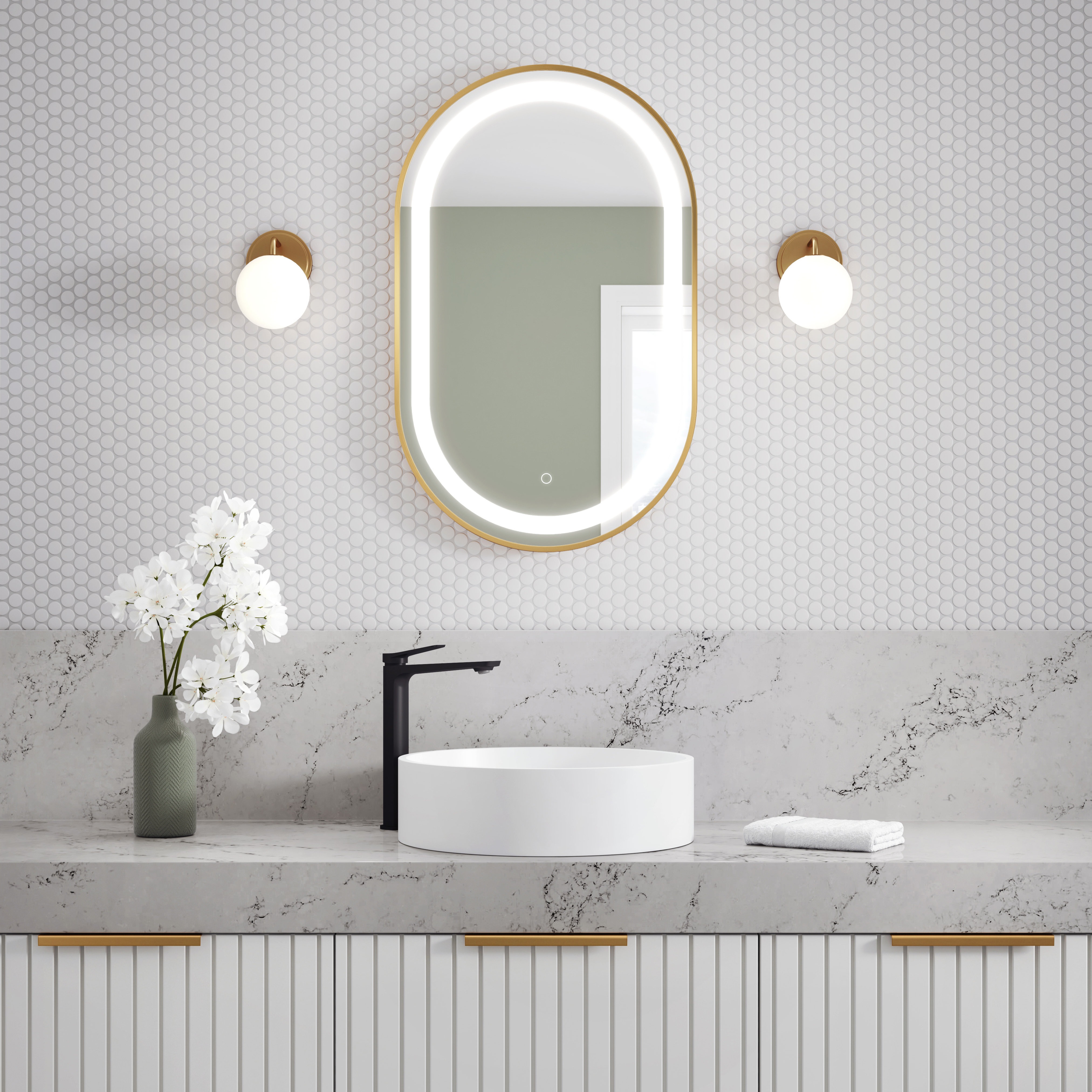 Kalia Effect LED-Illuminated Oblong Mirror Brushed Gold Frame with ...