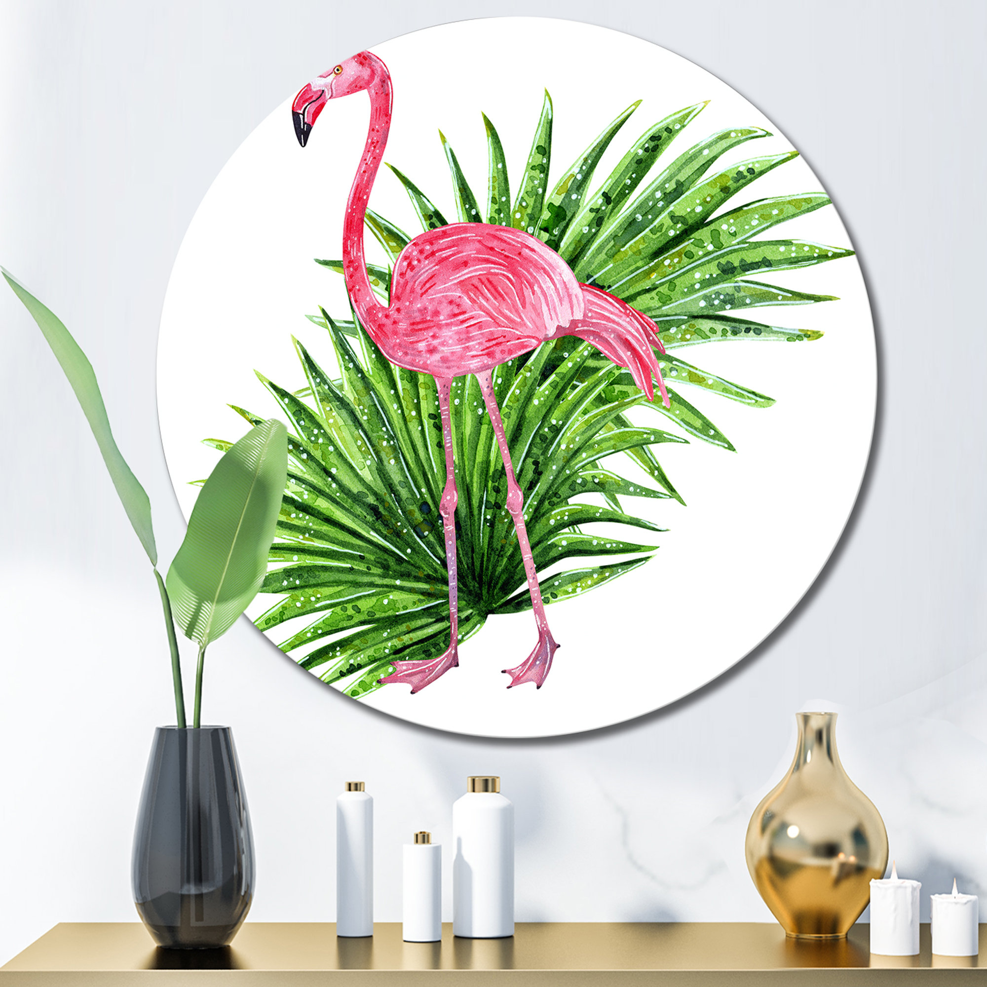 East Urban Home Tropical Collage With Leaves And Pink Flamingo ...
