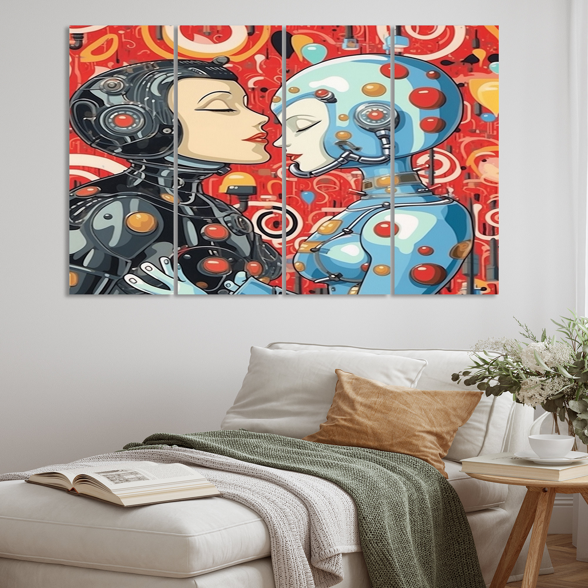 Design Art Retro Robot Couple In Love III - Robot Canvas Art Print - 4 ...