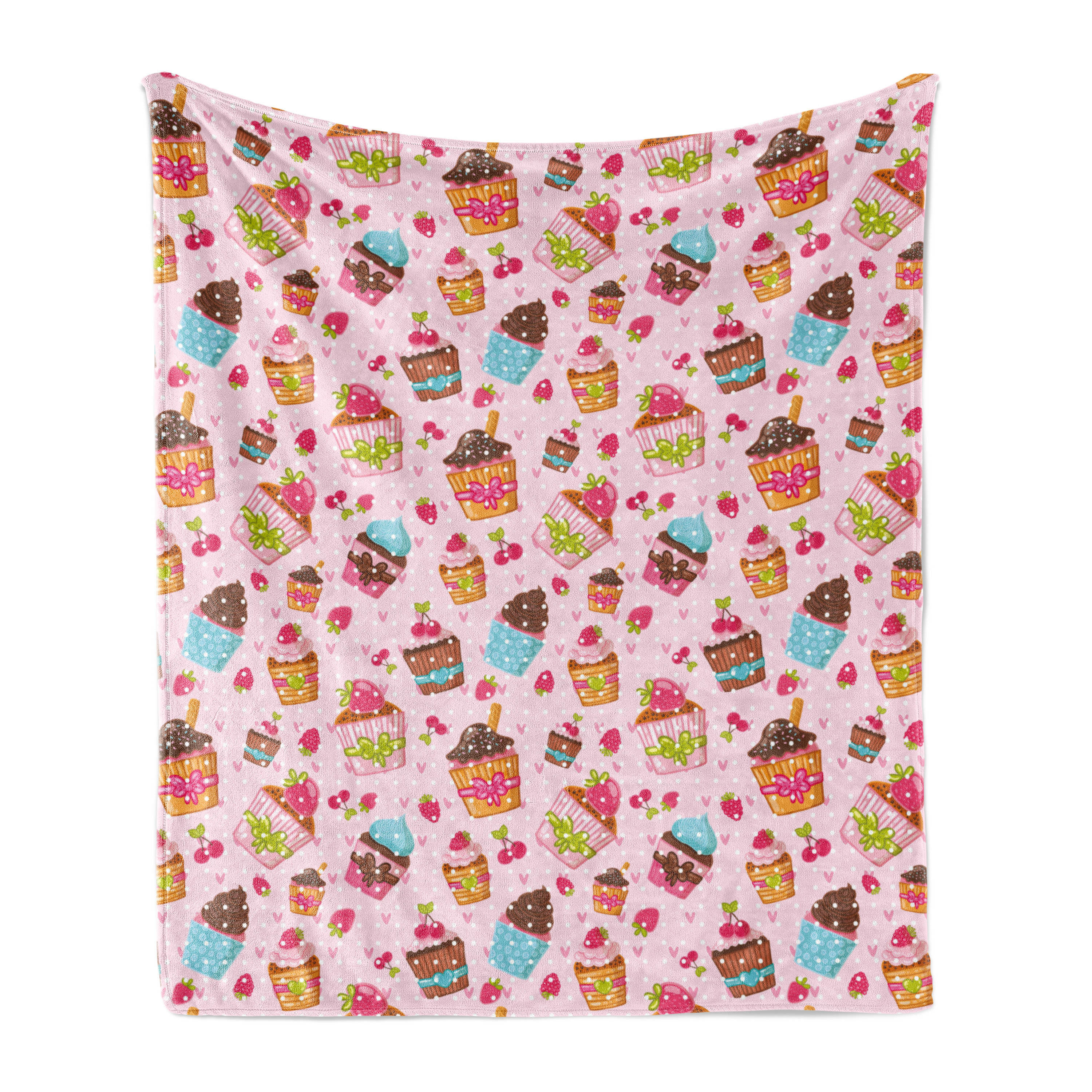 Ambesonne Pink Fleece Throw Blanket Kitchen Cupcakes Muffins Pale Pink ...