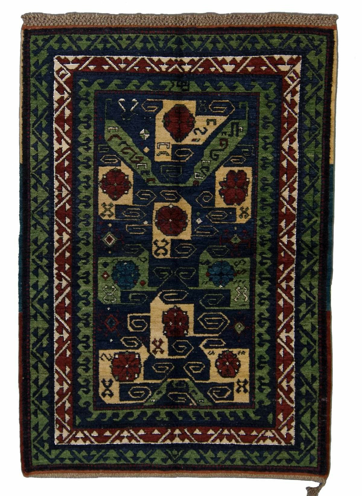Tufenkian Pinwheel Kazak II Southwestern Hand-Knotted Wool Green/Blue ...
