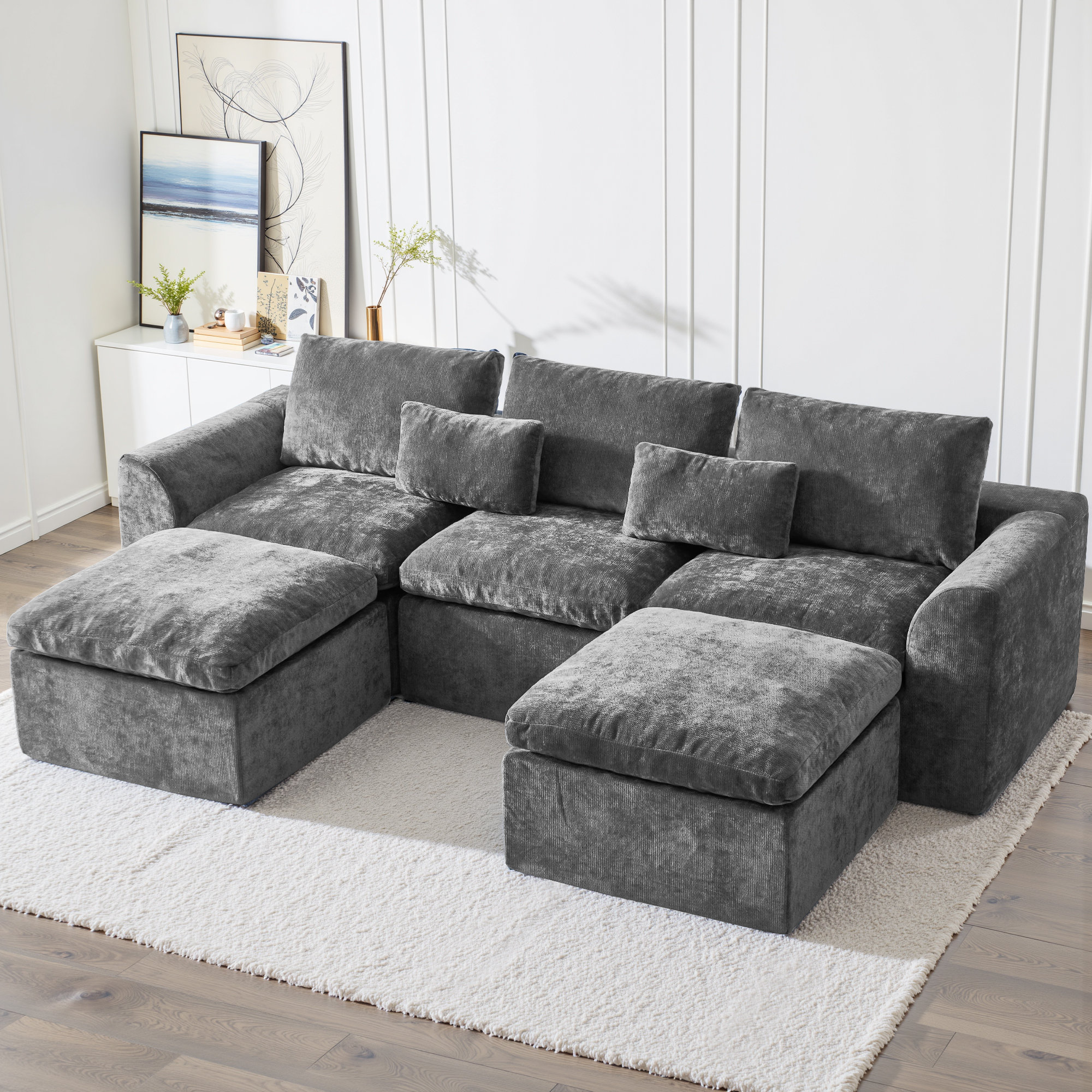 Ivy Bronx Canapé modulaire en forme de U de 120 po Comfy Cloud Couch ...