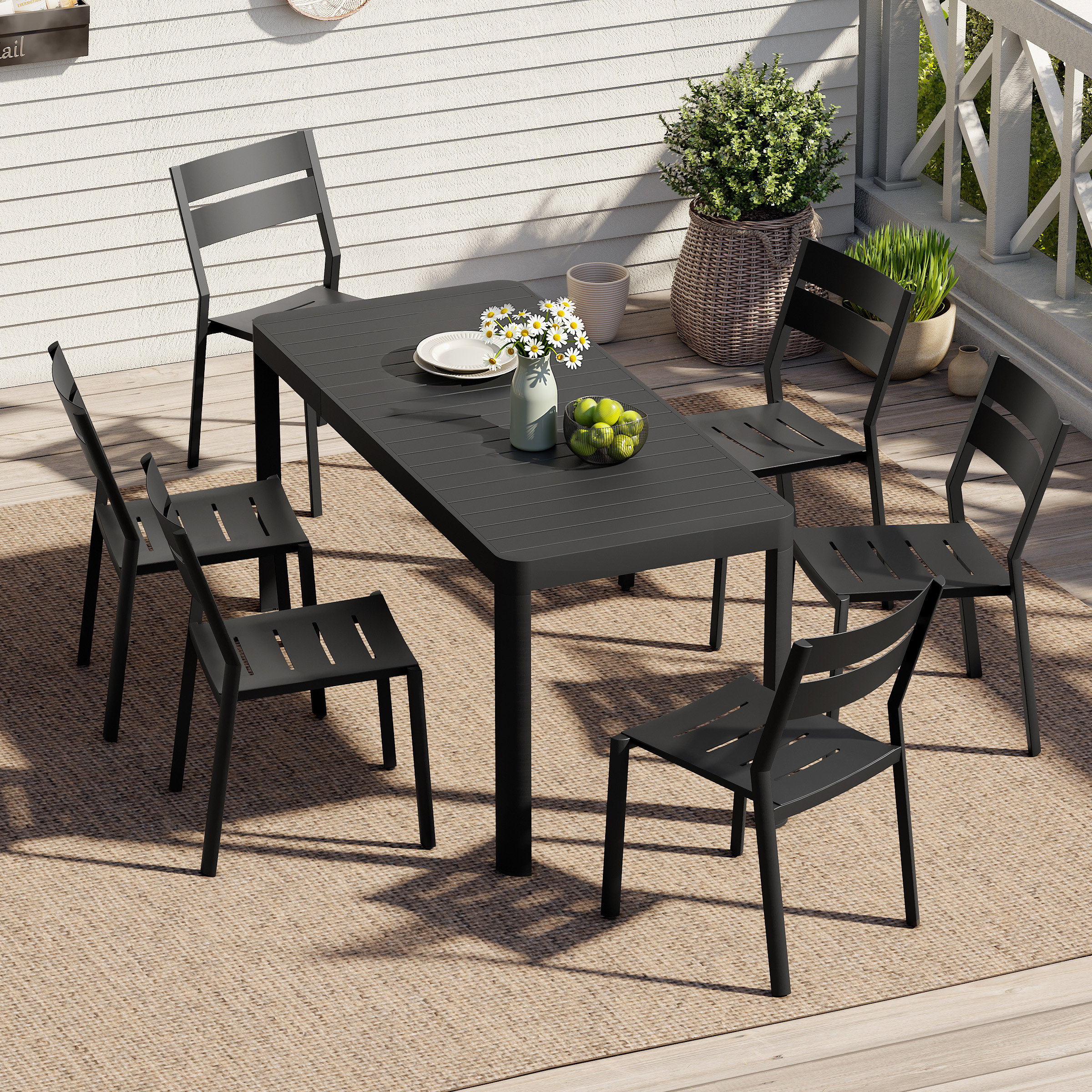 Hokku Designs Patio Aluminum Extendable Table With Stackable Chairs ...