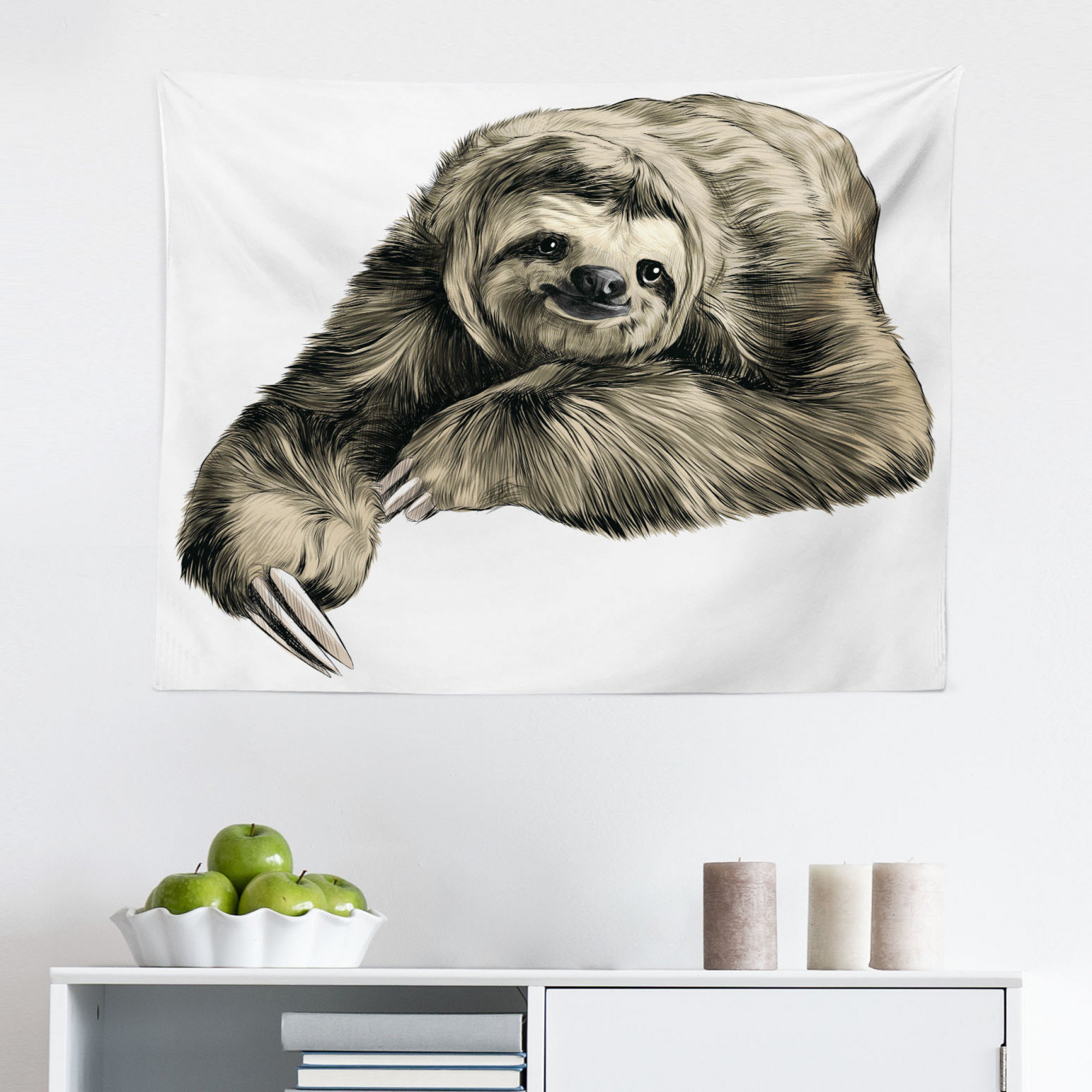 East Urban Home Sloth Tapestry, Sweetly Smiling Jungle Animals Lying ...