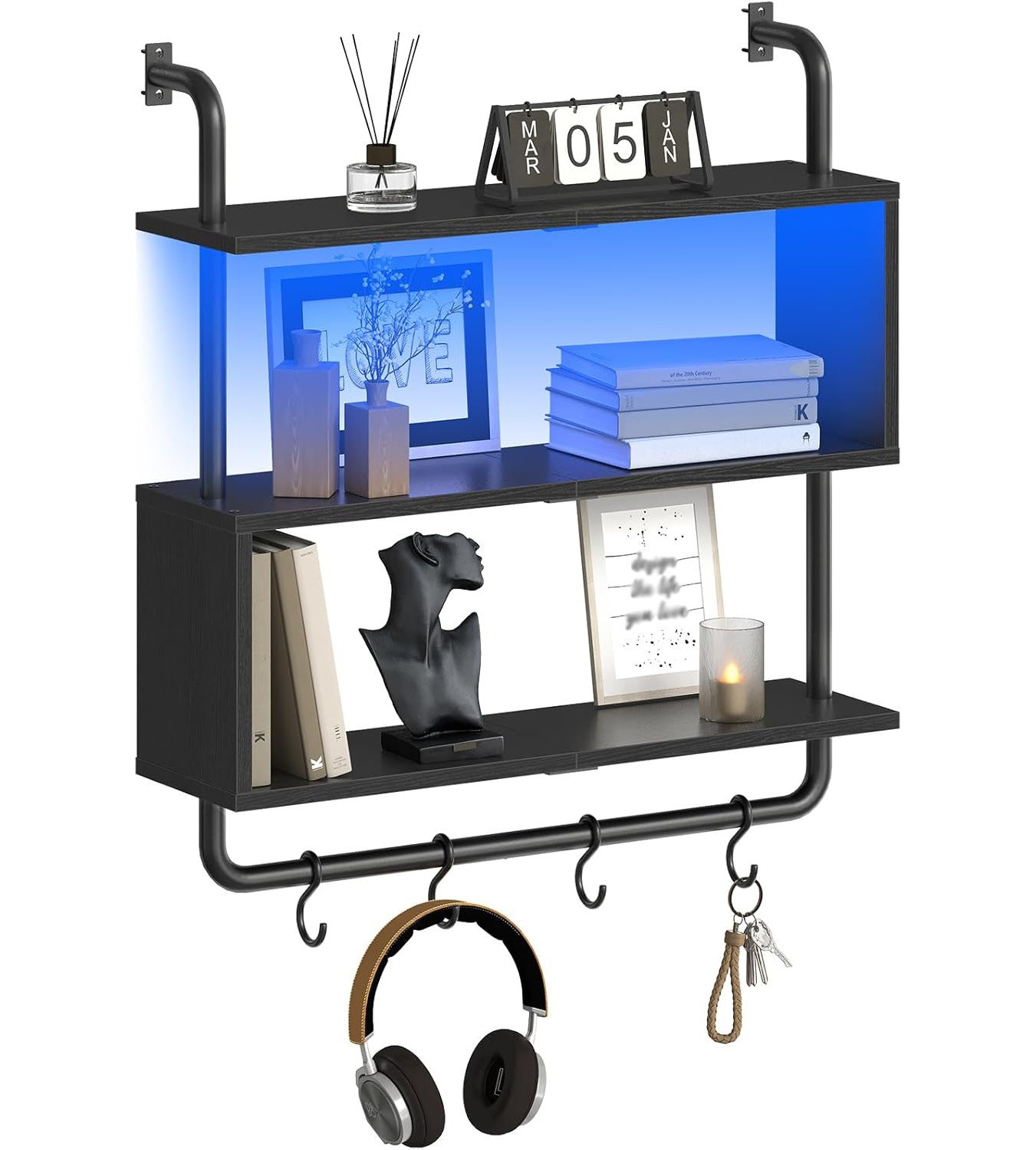 Orren Ellis Floating Shelves with LED Lights 29.5" LED Wall Mounted ...