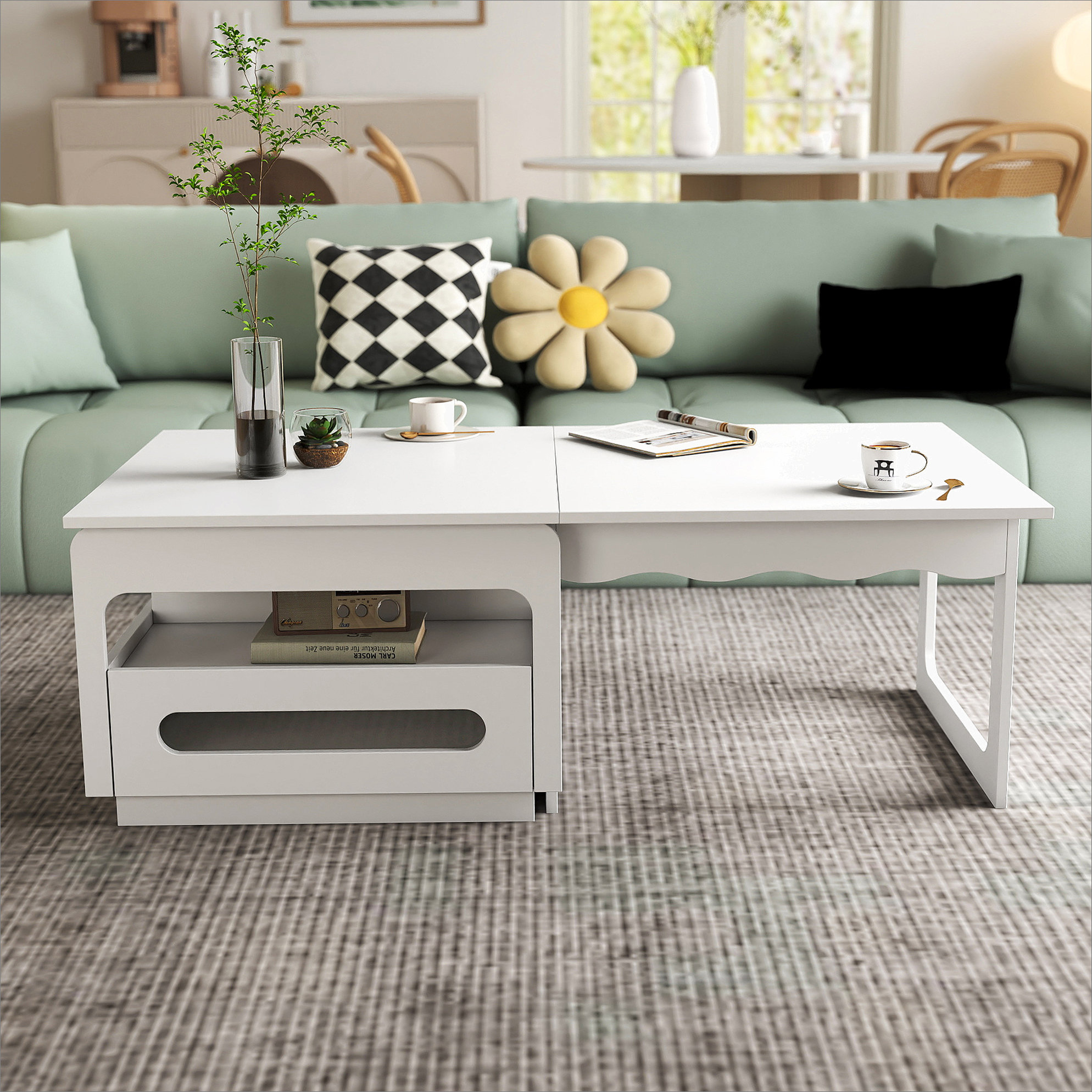 Lark Manor™ 3 in 1 deformed Coffee Tables with Storage Cabinet for ...