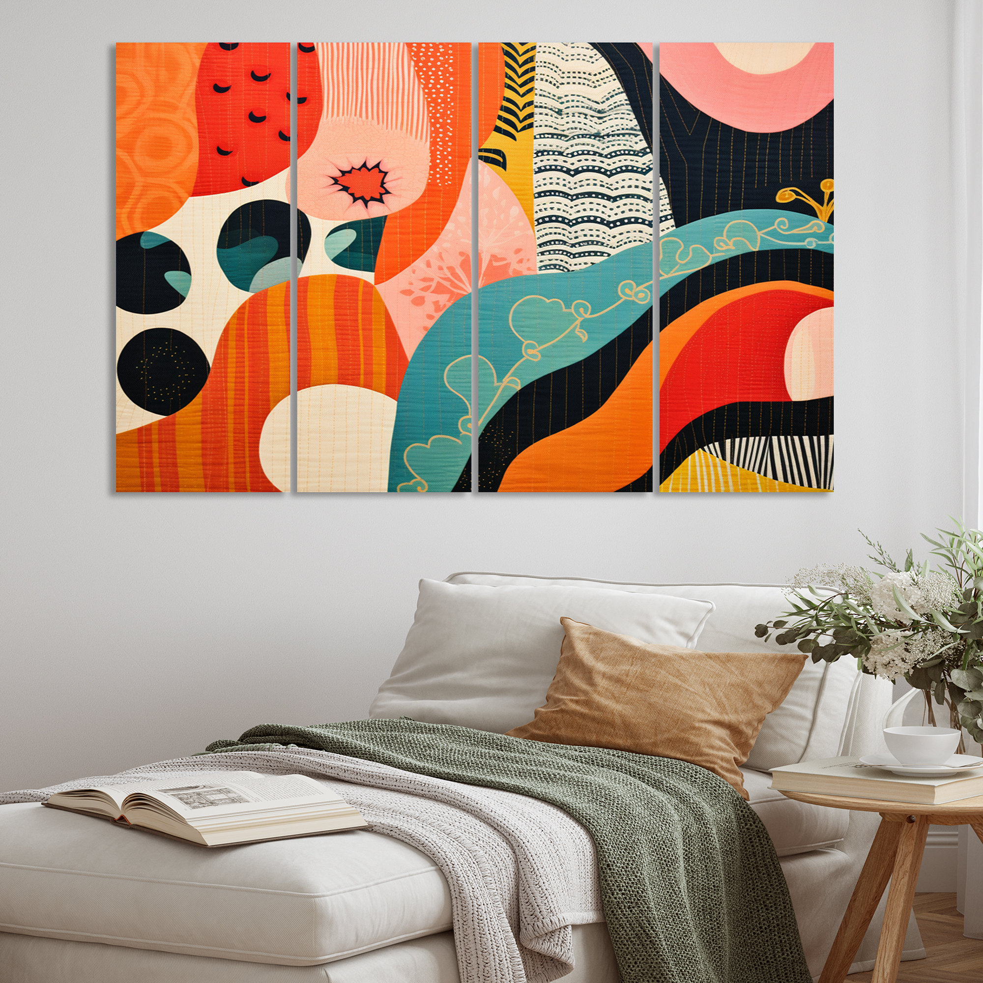 George Oliver Mid Century Vintage Textiles II On Canvas 4 Pieces Print ...