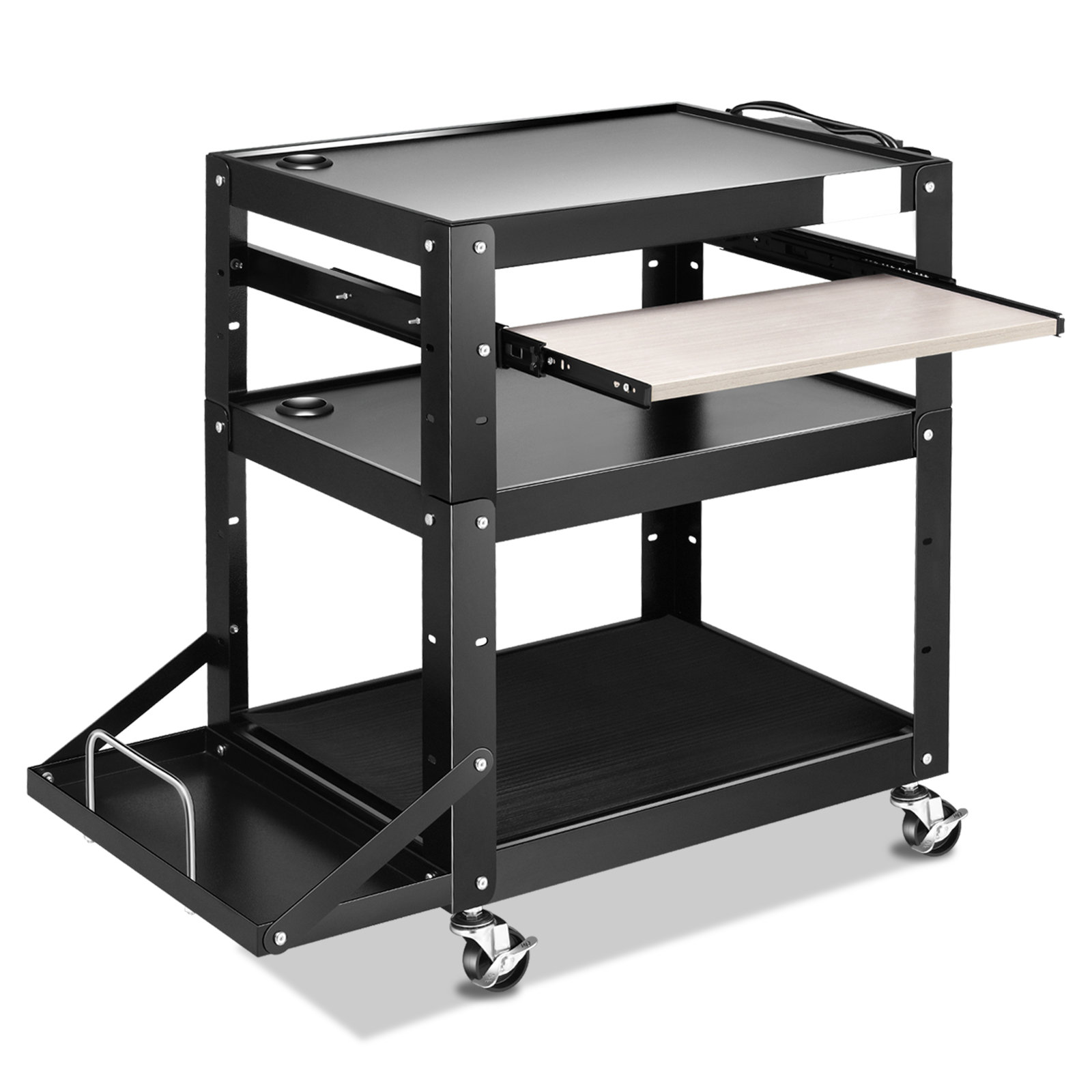Magshion 24"X18" Steel AV Cart Power Strip & Keyboard Tray 30.5" Height ...