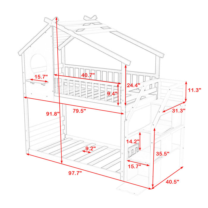 Harper Orchard Rackerby Kids Twin Over Twin Wood House Bunk Bed with ...
