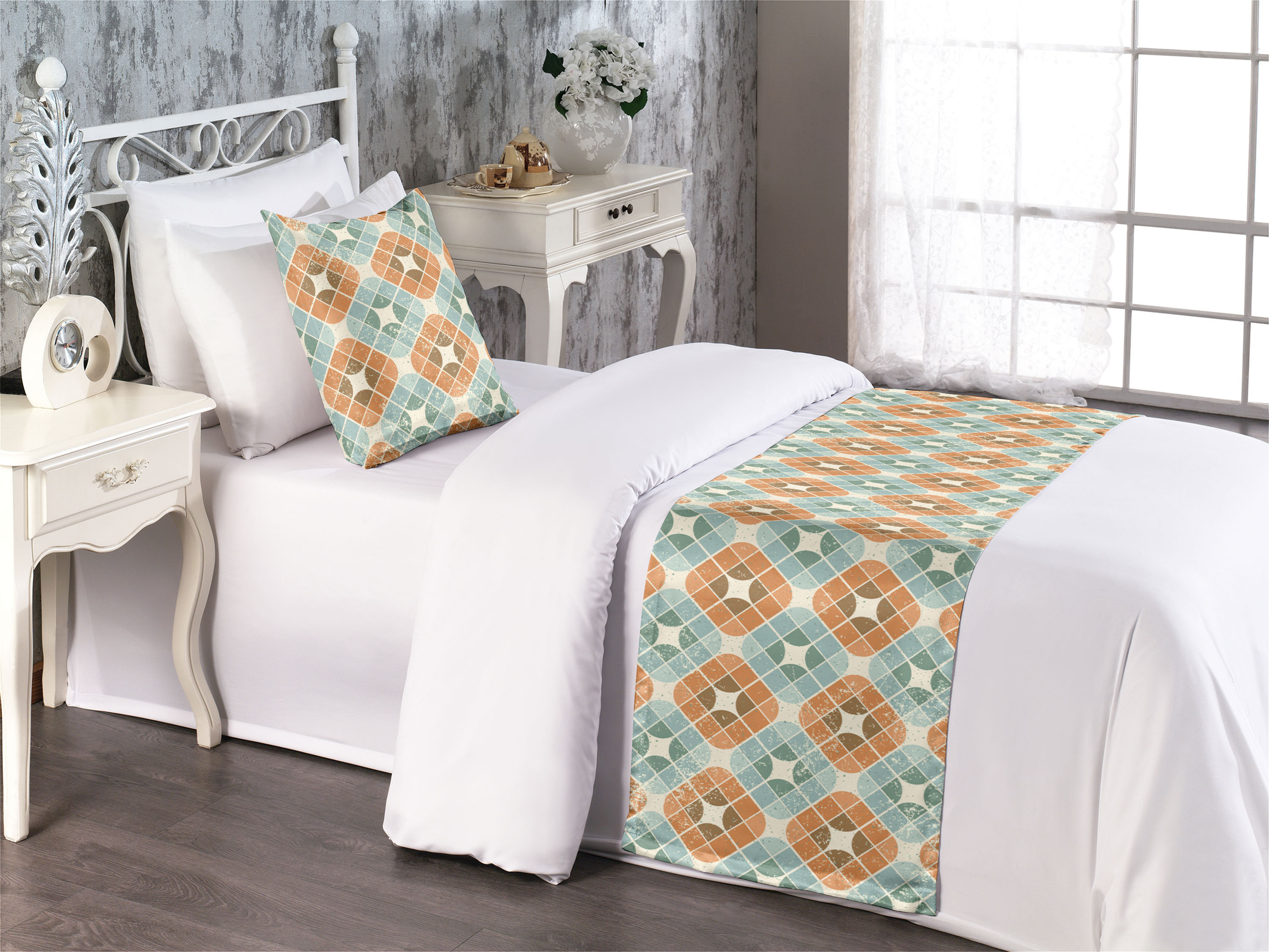 Ambesonne Modern Boho Bed Runner Set Mid Century Flowers Art Burnt ...