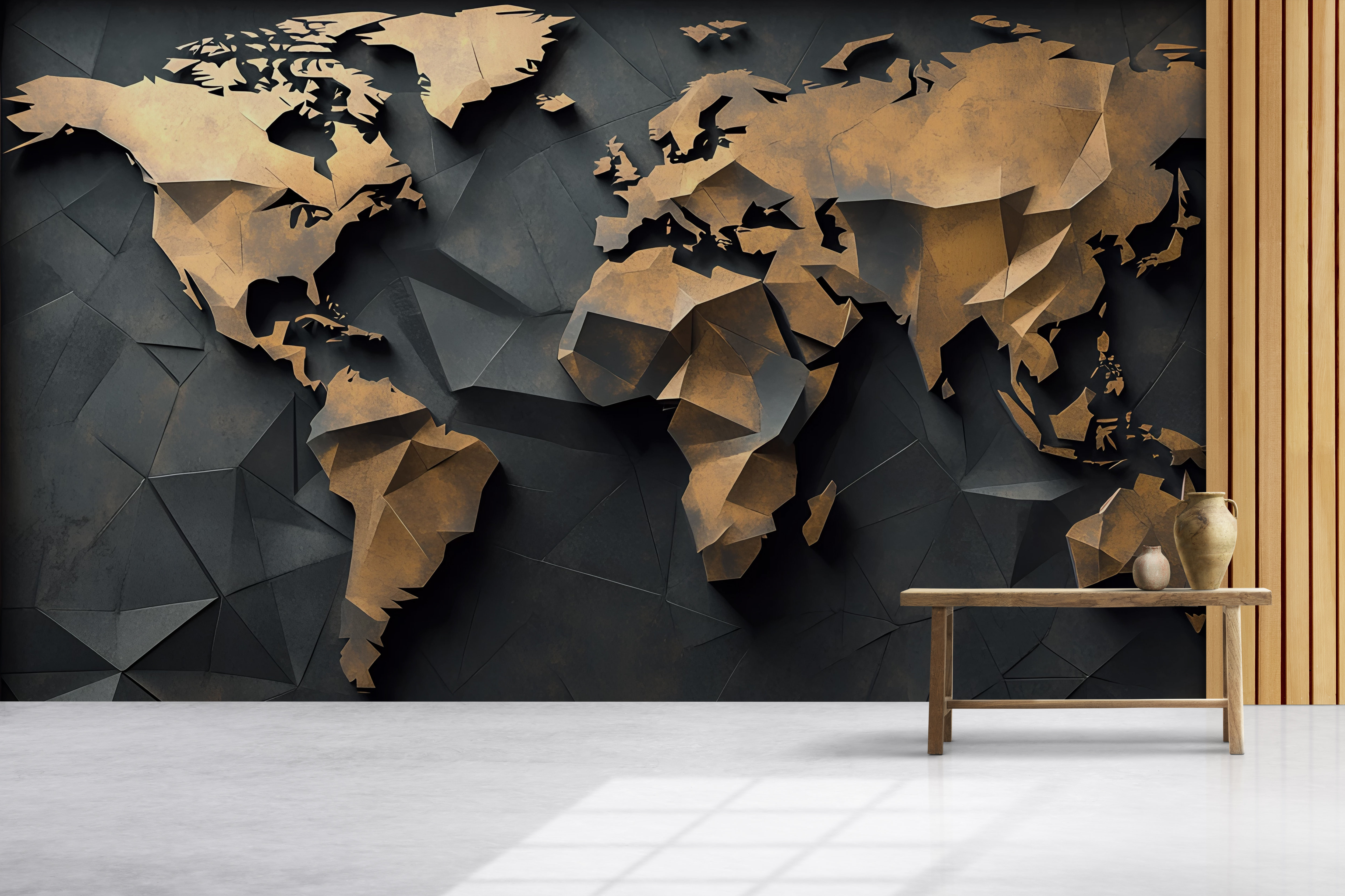 Stickalz Modern Geometric 3D World Map Wallpaper – Abstract Textured ...