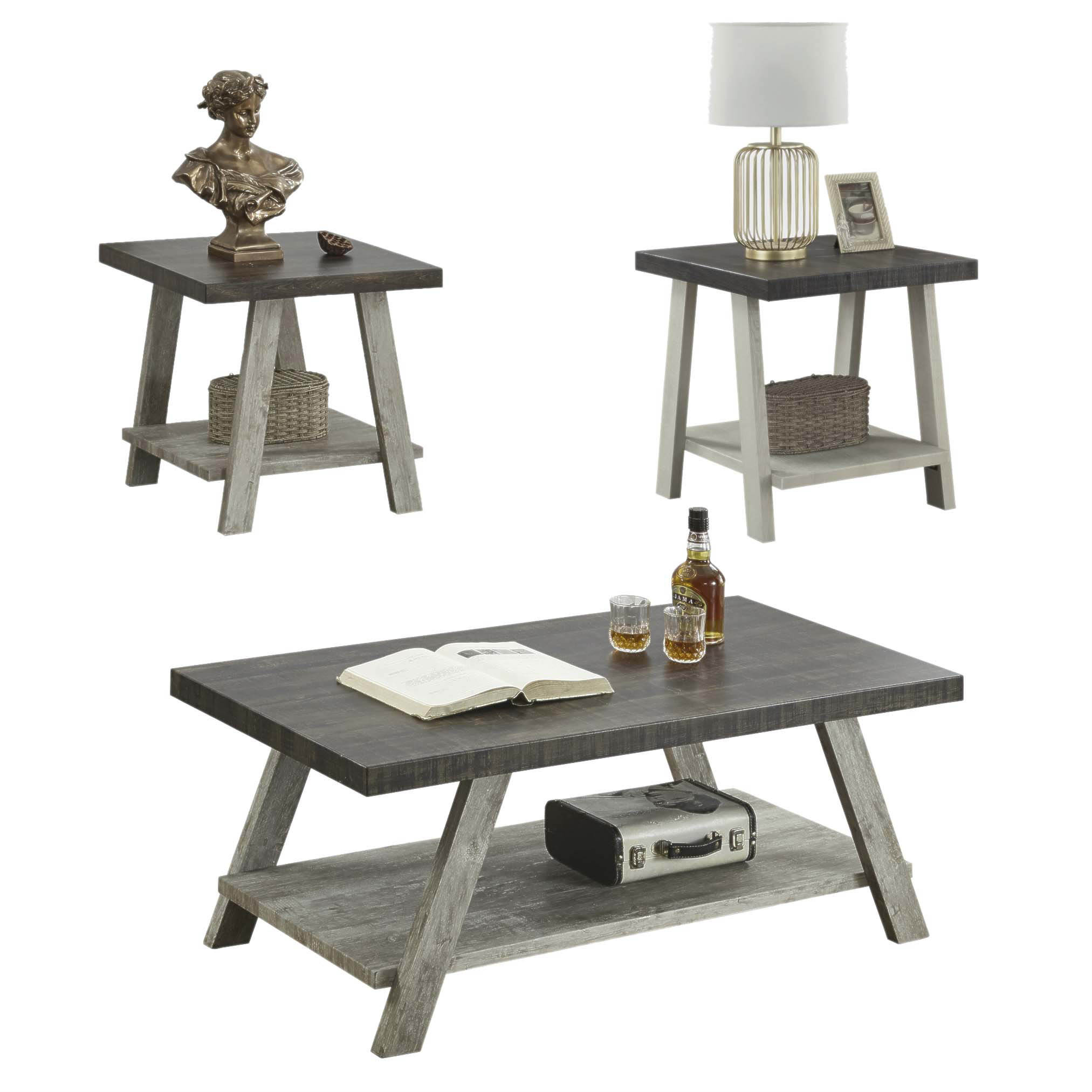 George Oliver Athens Contemporary 3-Piece Wood Shelf Coffee Table Set ...