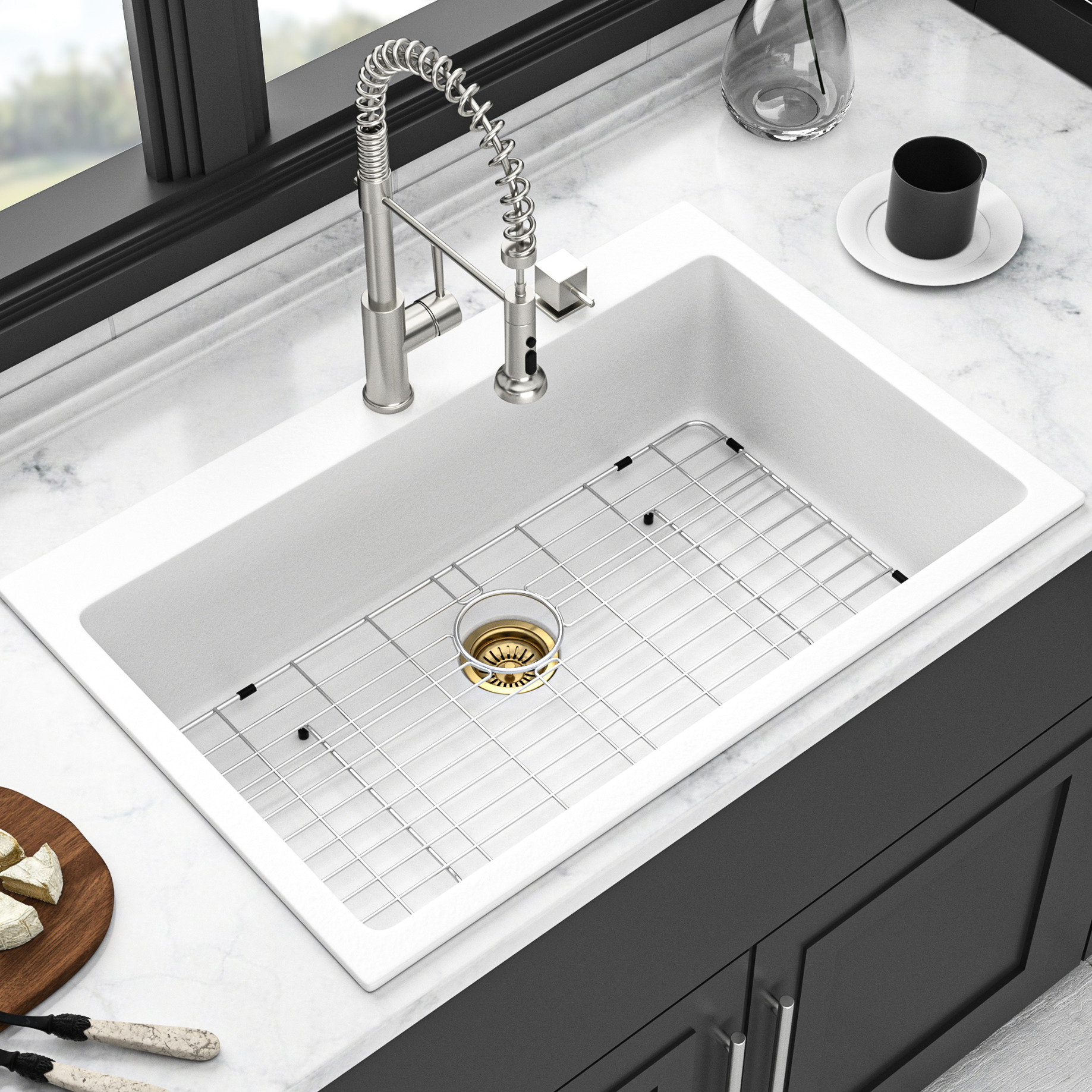 Crafted Palm 33X22" Drop - Quartz Kitchen Sink, Thick And Composite ...