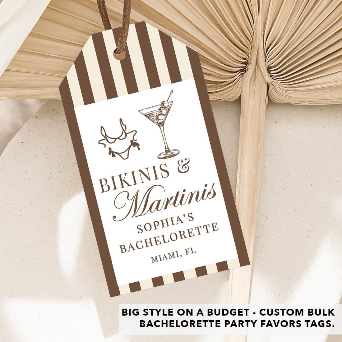 Koyal Wholesale Custom Bikinis And Martinis Favor Tags, Striped ...