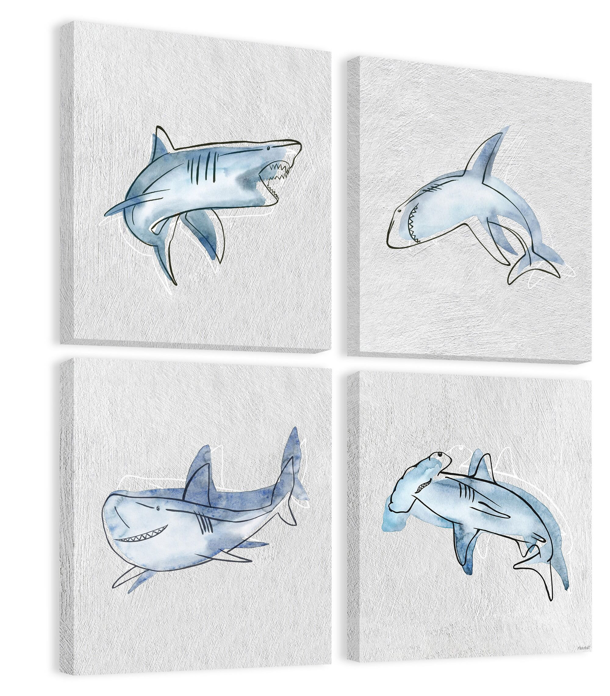 Isabelle & Max™ Carrington Moving Sharks 4 Piece Set Print on Wrapped ...