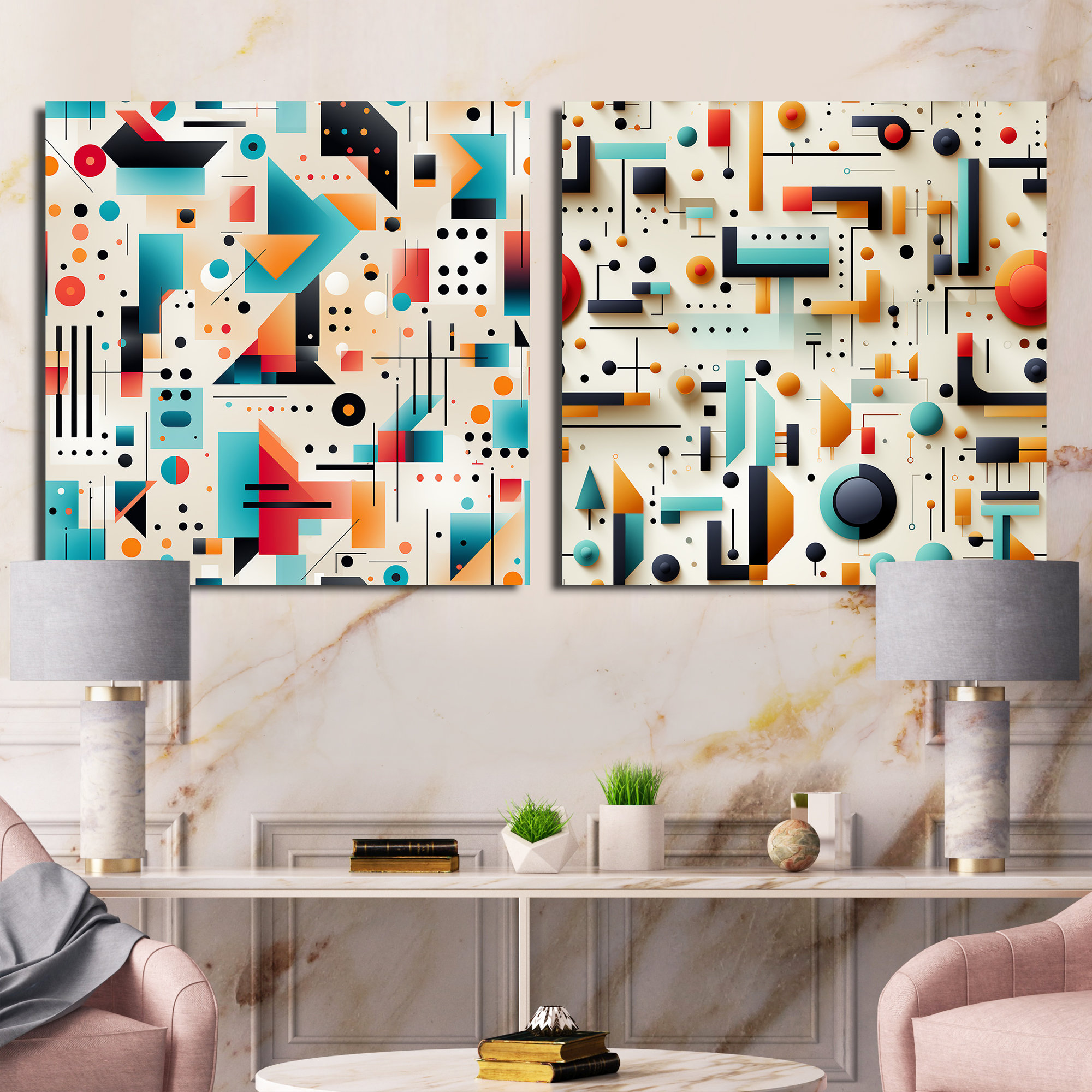 Design Art Midcentury Geometric Collage Pattern - Abstract Shapes ...