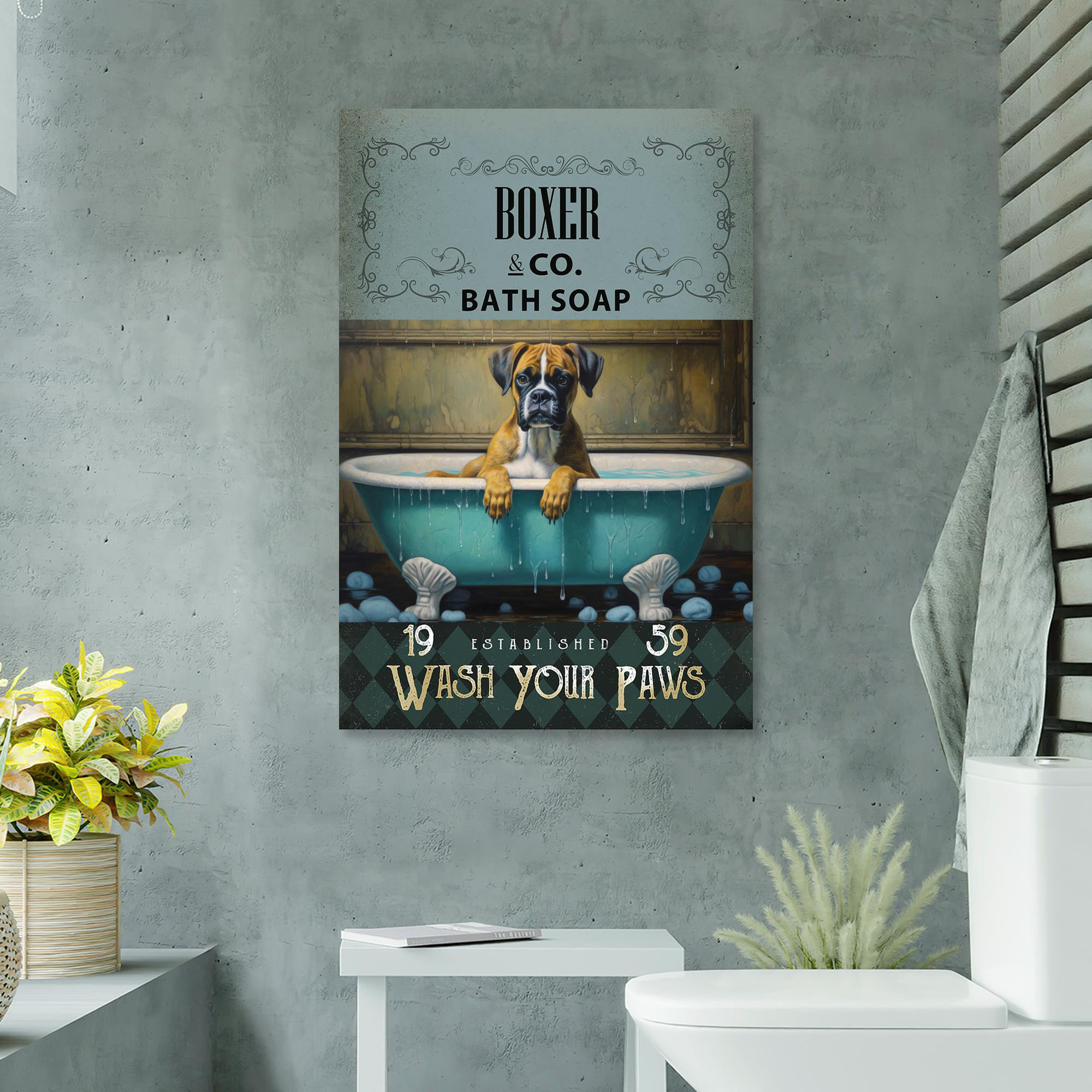 Trinx Boxer Bath Soap On Canvas Graphic Art | Wayfair