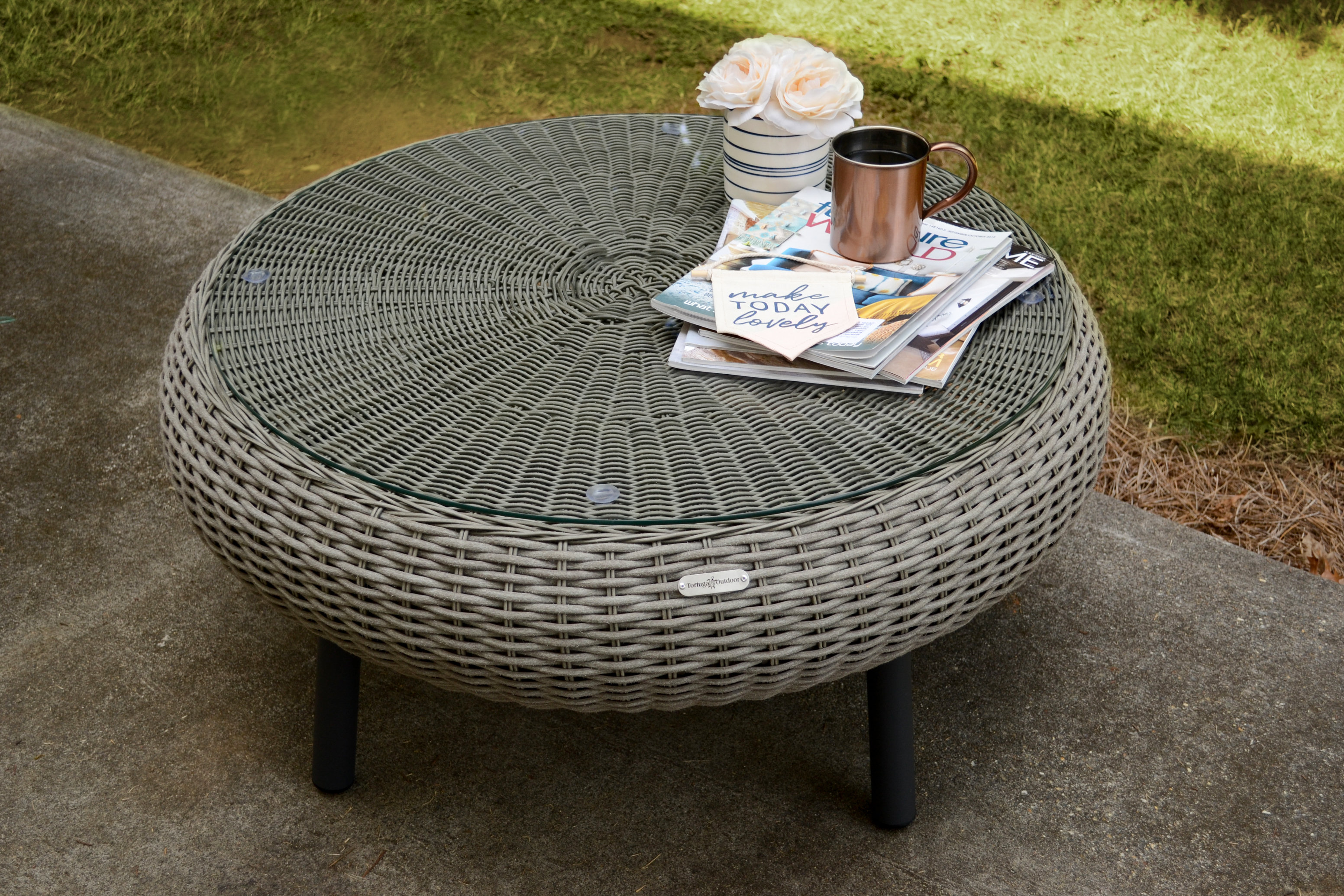 Tortuga Outdoor Round Outdoor Wicker Coffee Table with Tempered Glass ...