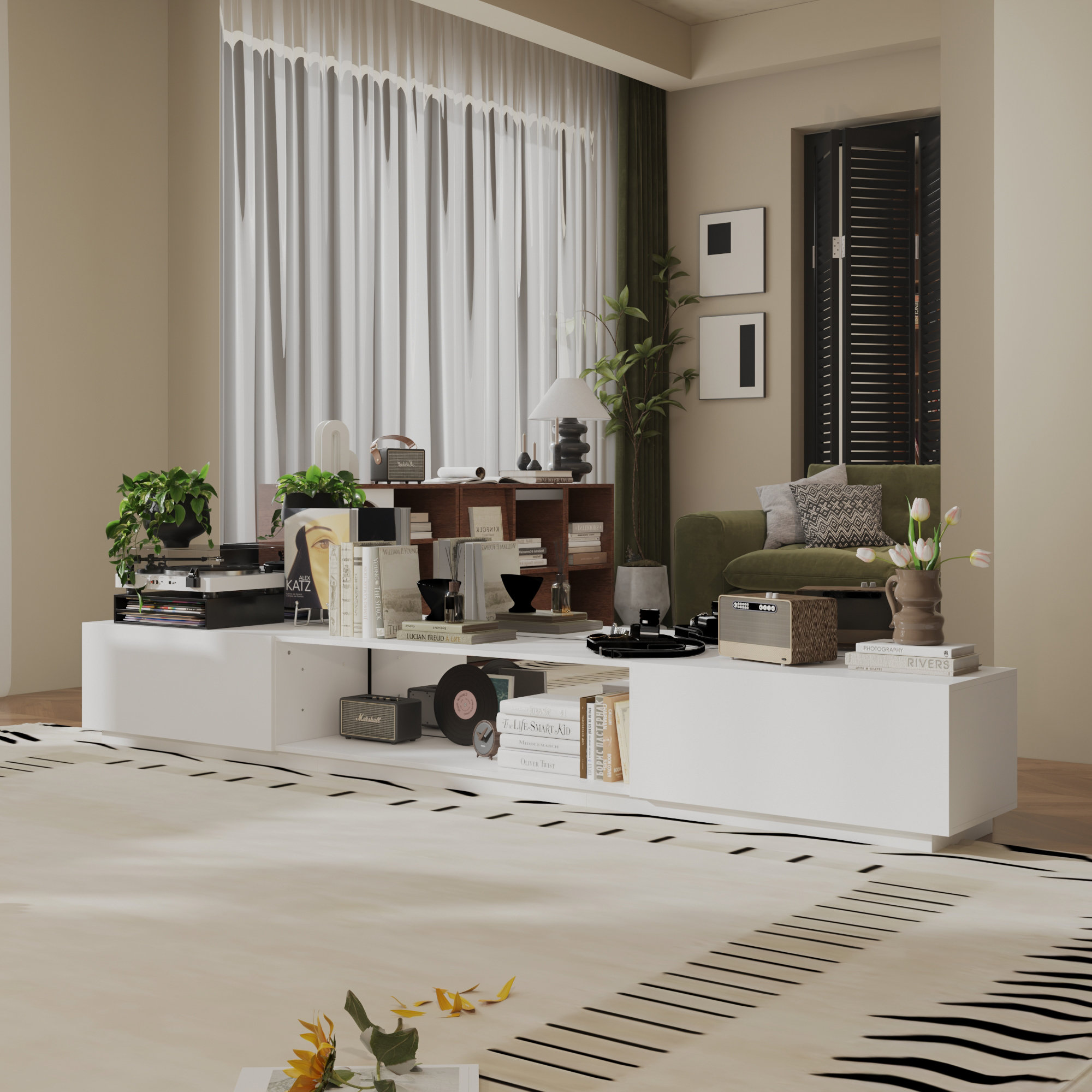 Latitude Run® Modern MDF TV Stand With Electric Fireplace Compatibility ...
