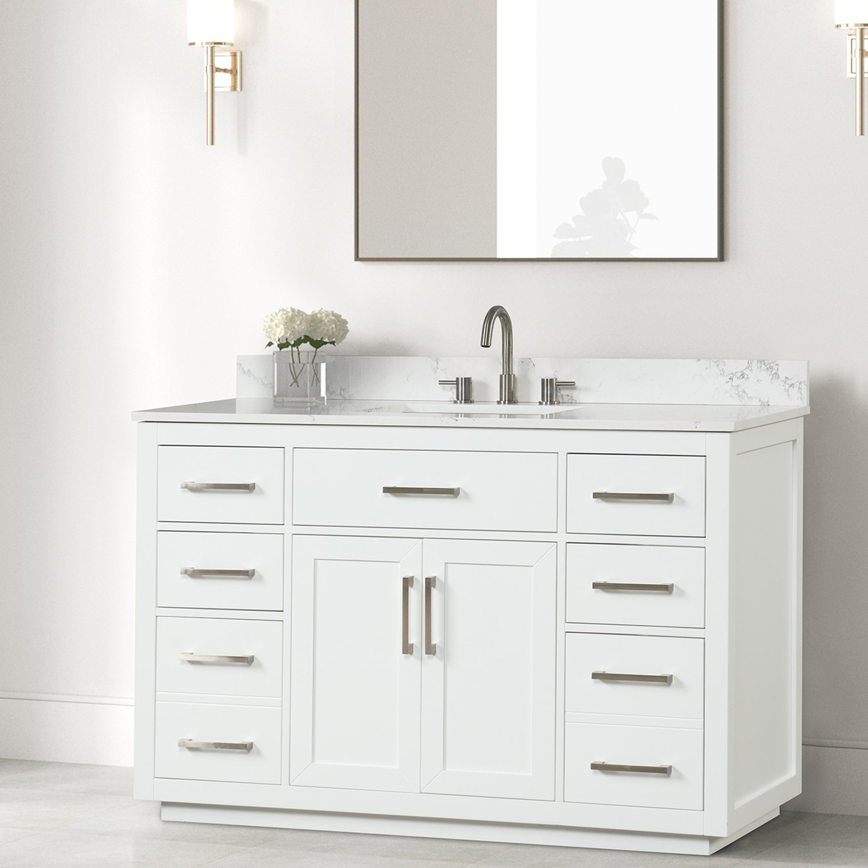 Hokku Designs Makiala 53.13'' Single Bathroom Vanity with White Quartz ...