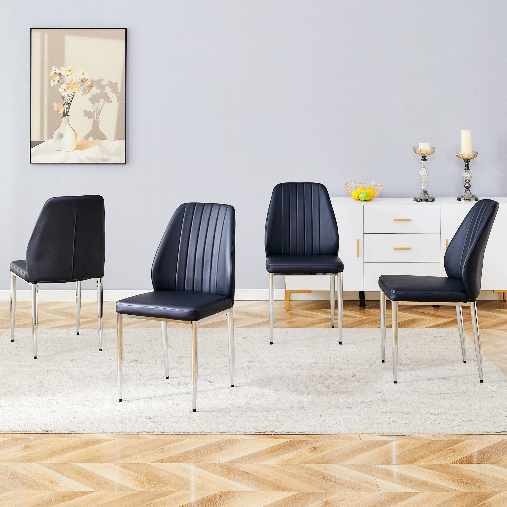 Orren Ellis Set Of Four Dining Chairs With Backrest And Metal Legs For ...