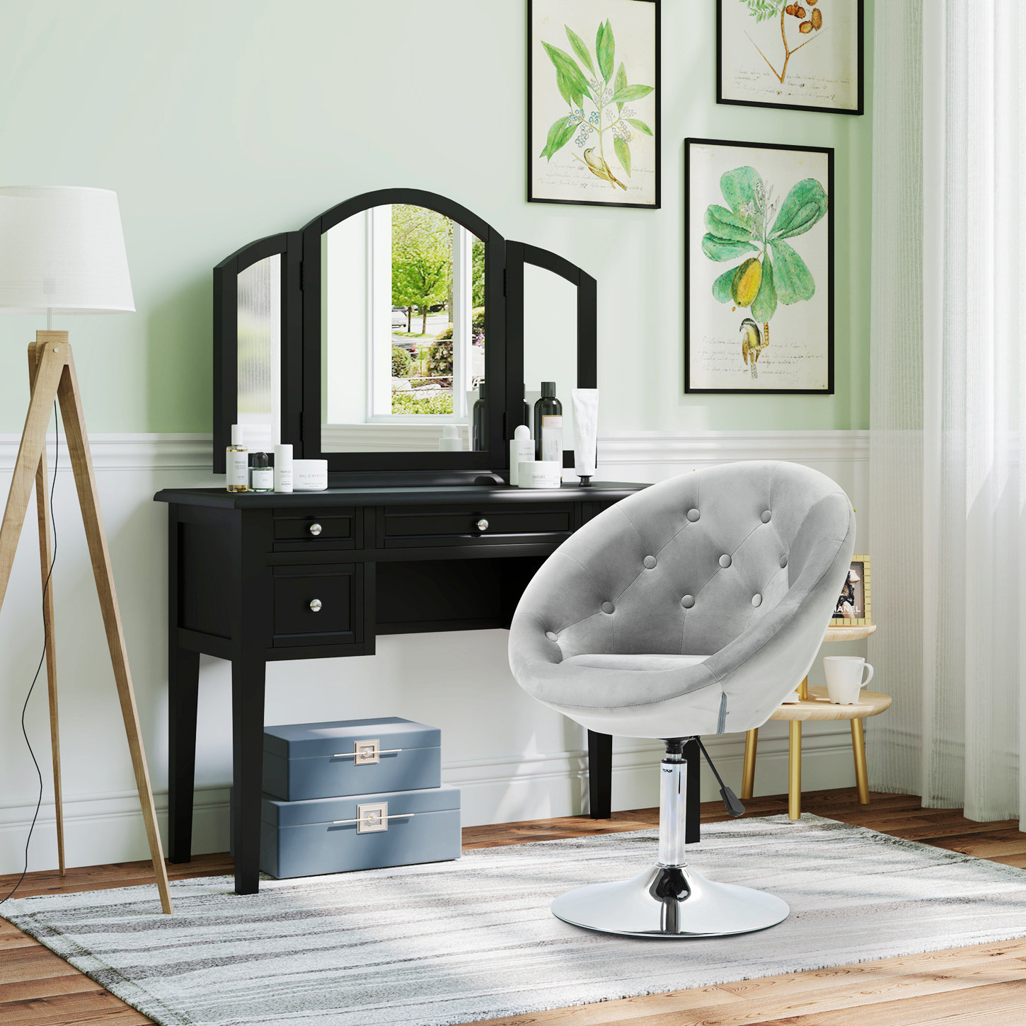 Latitude Run® Modern Makeup Vanity Chair, Round Tufted Swivel Accent ...