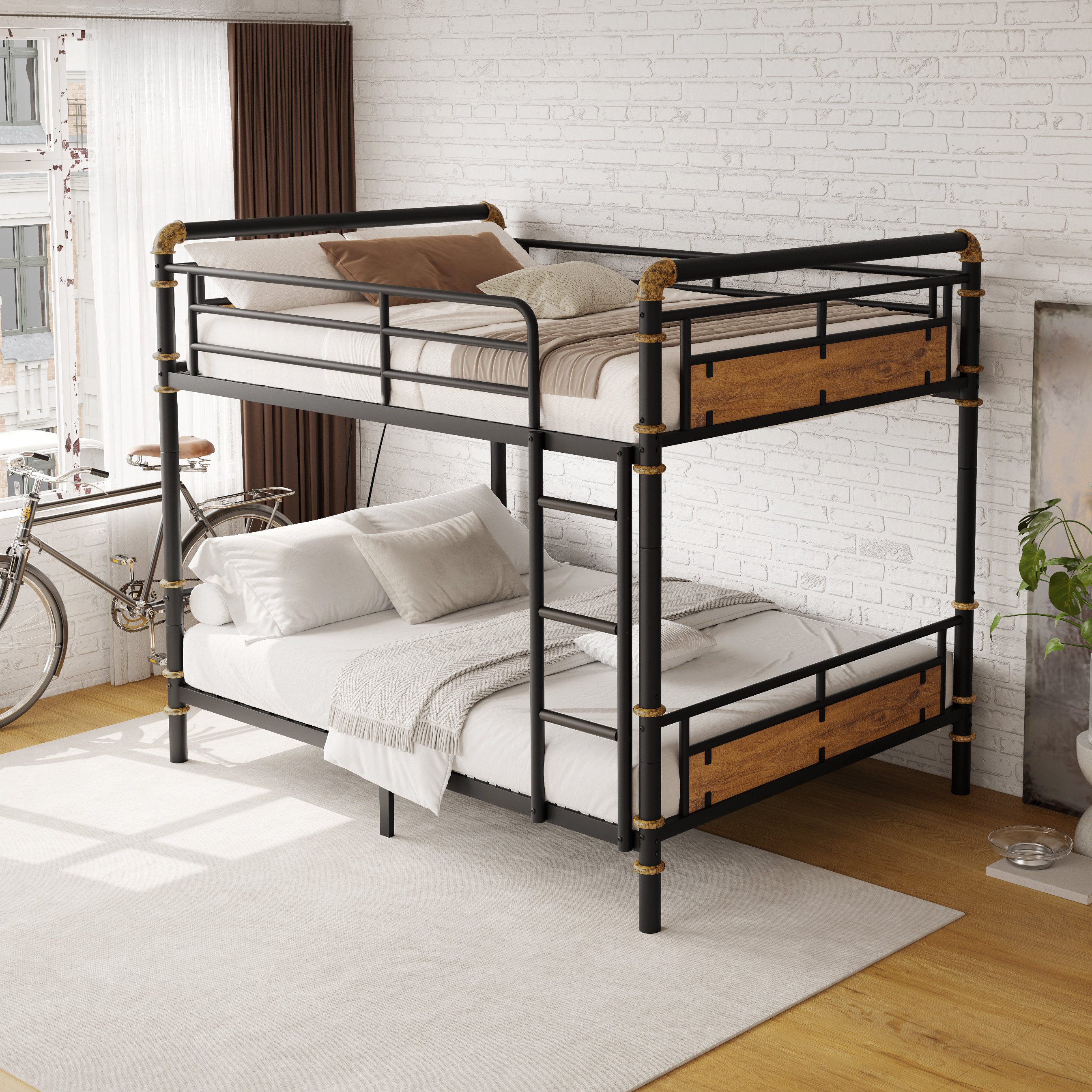 Mason & Marbles Queen Over Queen Metal Bunk Bed, Detachable Bunk Beds ...