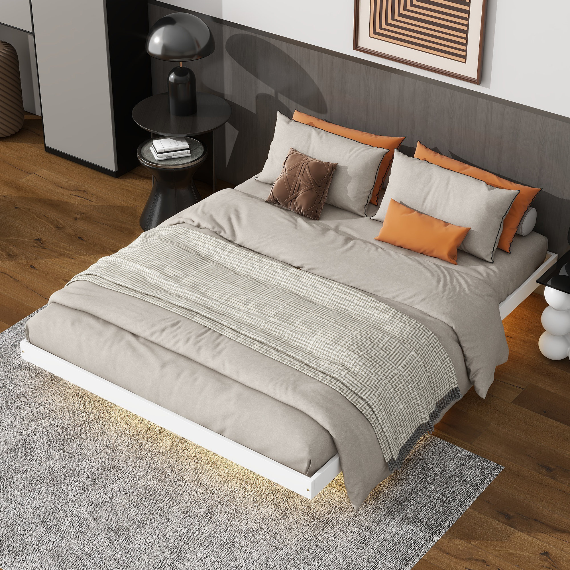 Trule Floating Bed With LED Lights Underneath,Modern Low Profile ...