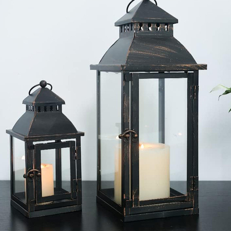 Lark Manor™ Lanterns Decorative Outdoor&Indoor,Set of 2 Bronze Metal ...