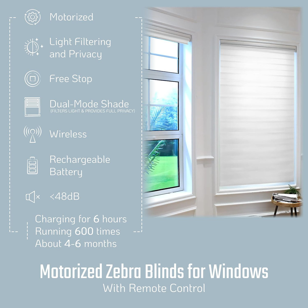 Symple Stuff Motorized Zebra Blinds with Remote Control Window Shades ...