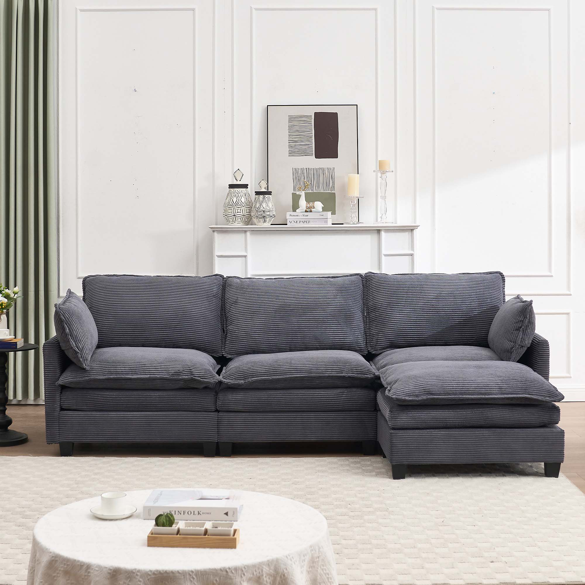 Mercer41 Comfortable Velvet U-Shaped Sofa with Ottoman and Lumbar Pillows for Living Room | Wayfair