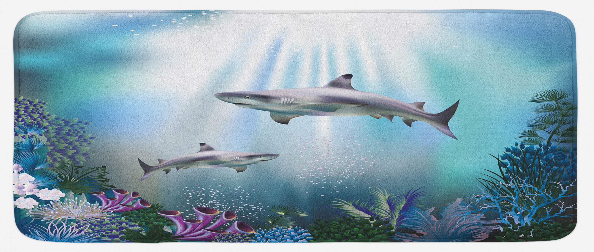 East Urban Home Realistic Illustration Wild Sharks And Plants Corals ...