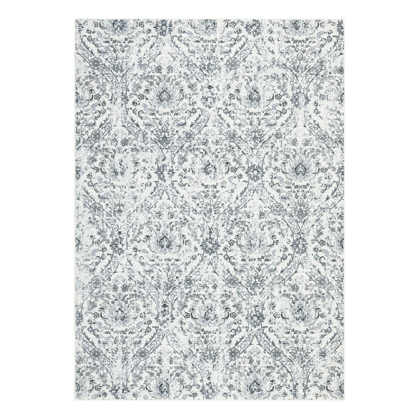 Fleur De Lis Living Floral Machine Washable Rug with Rubber Backing for ...