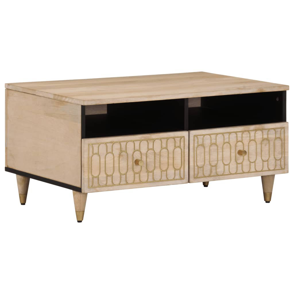 17 Stories Coffee Table Bleach Natural Solid Mango Wood, Engineered ...
