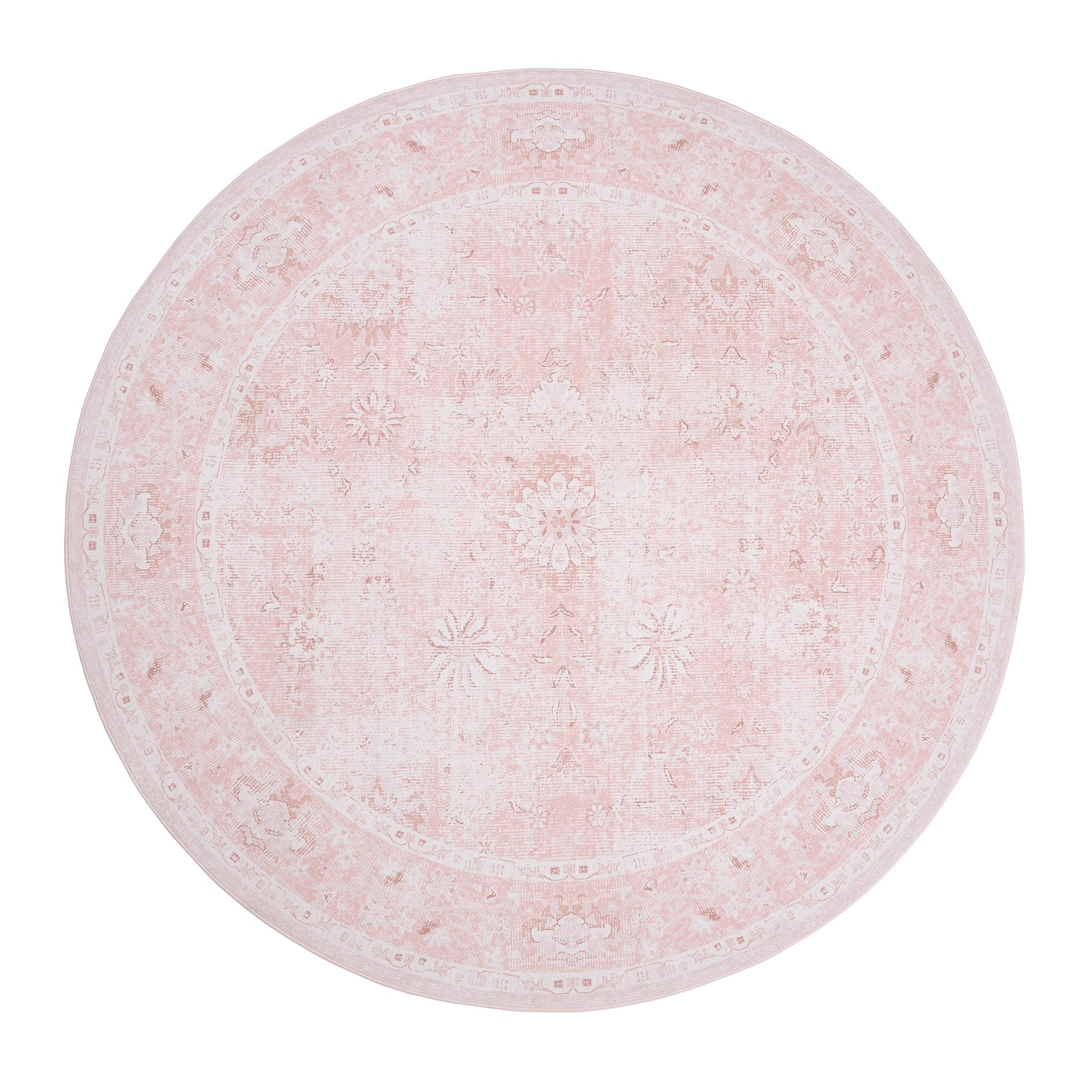 Bungalow Rose Pink Rug 6Ft Washable Non-Slip, Floral Vintage Distress ...