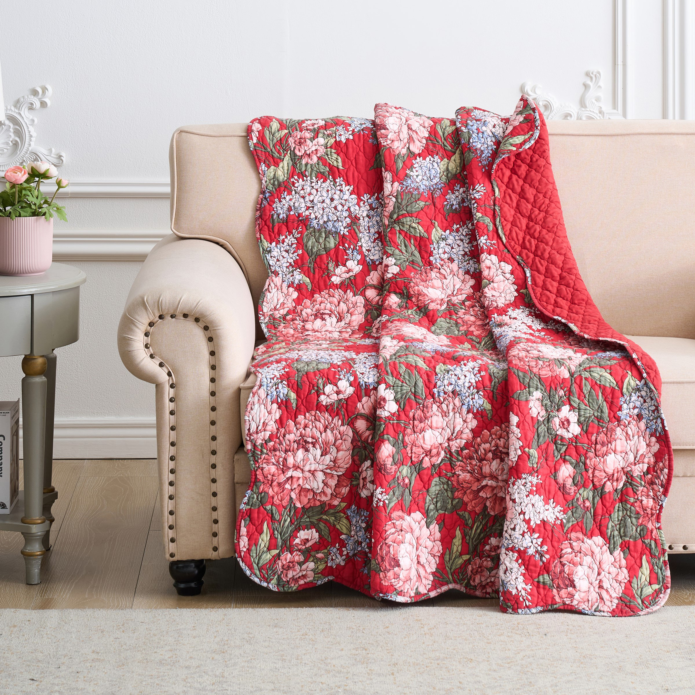 Greenland Home Fashions Millie Floral Reversible Quilted Throw | Wayfair