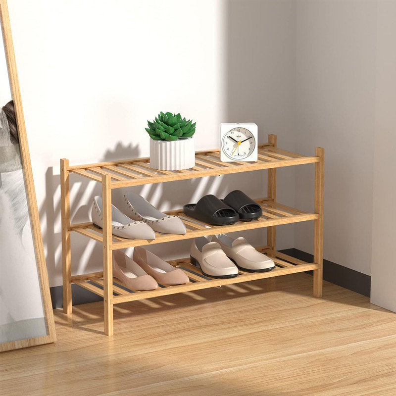Fabhob 3-Tier Bamboo Shoe Rack - Stackable Storage Shelf with Multi ...