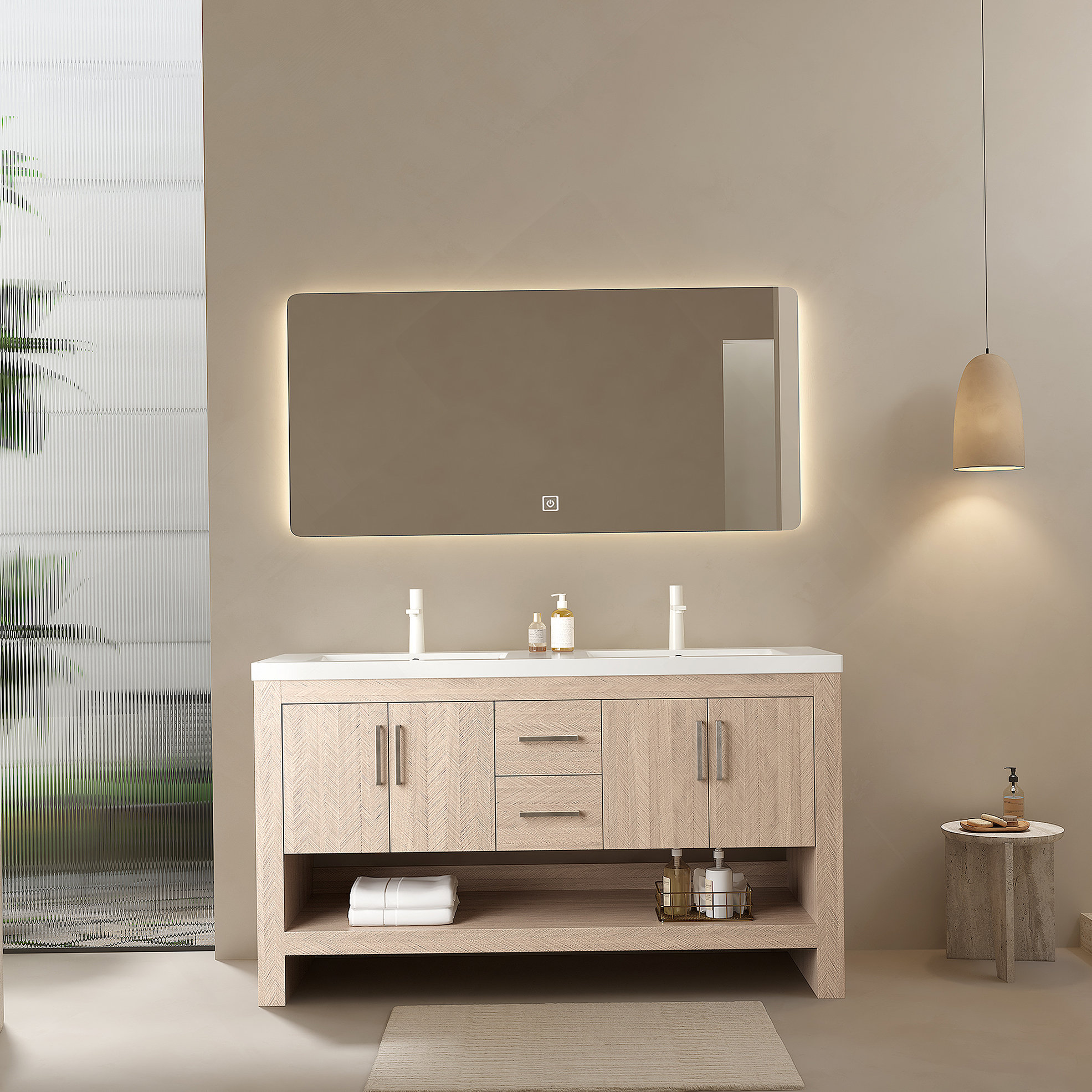 Hokku Designs 60" Bathroom Vanity with 2 Sinks, Freestanding Plywood ...