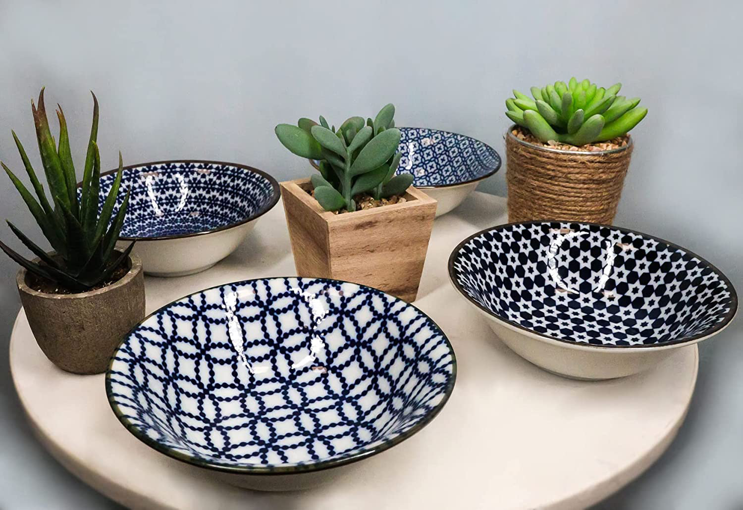 Red Barrel Studio Made In Japan Blue Geometry Patterns Glazed Ceramic ...
