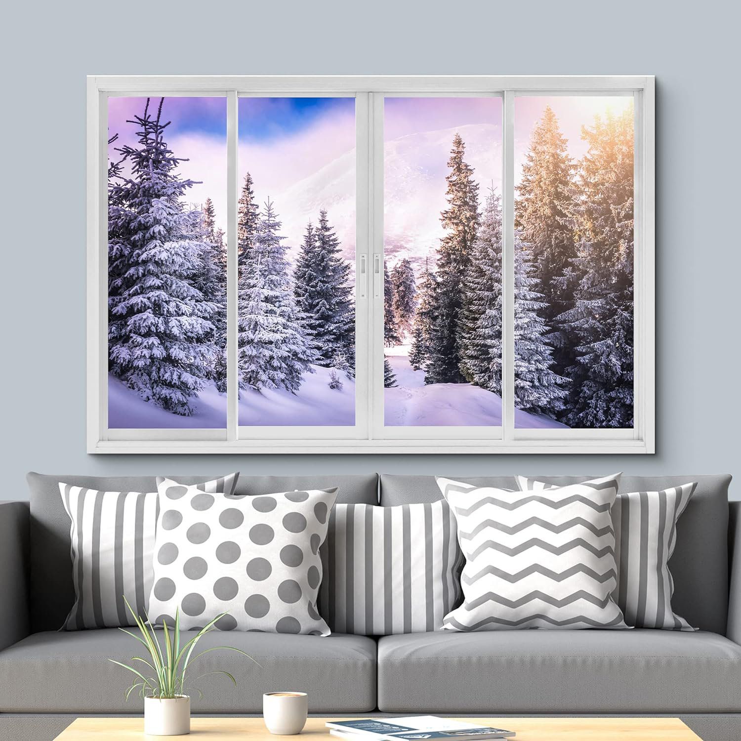 IDEA4WALL Window Scenery " Window View Purple Sunset Winter Pine Tree ...