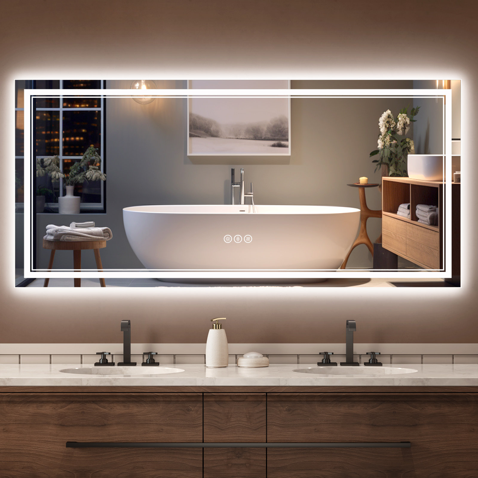 Ivy Bronx LED Lighted Bathroom Mirror: Front and Backlit, Tempered ...