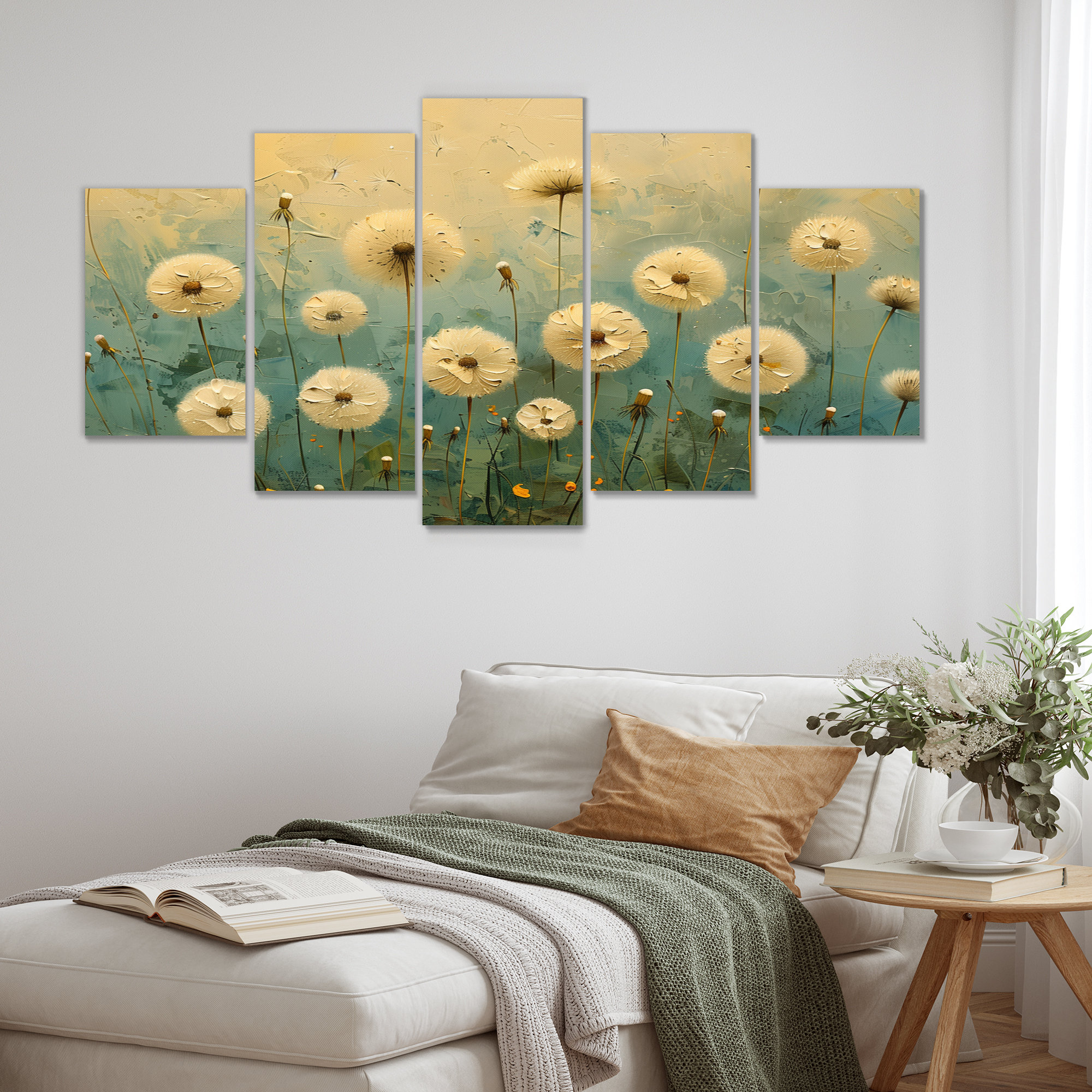 August Grove® Beige Blue Spring Dandelion Collage I - Dandelion Wall ...