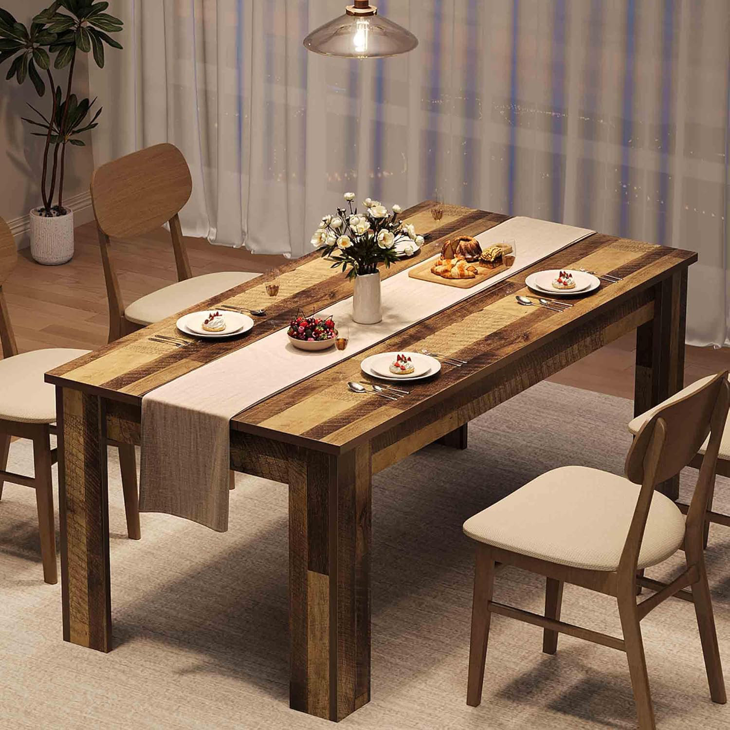 George Oliver Rozia 63" Dining Table For 4-6, Wood Dining Room Table ...