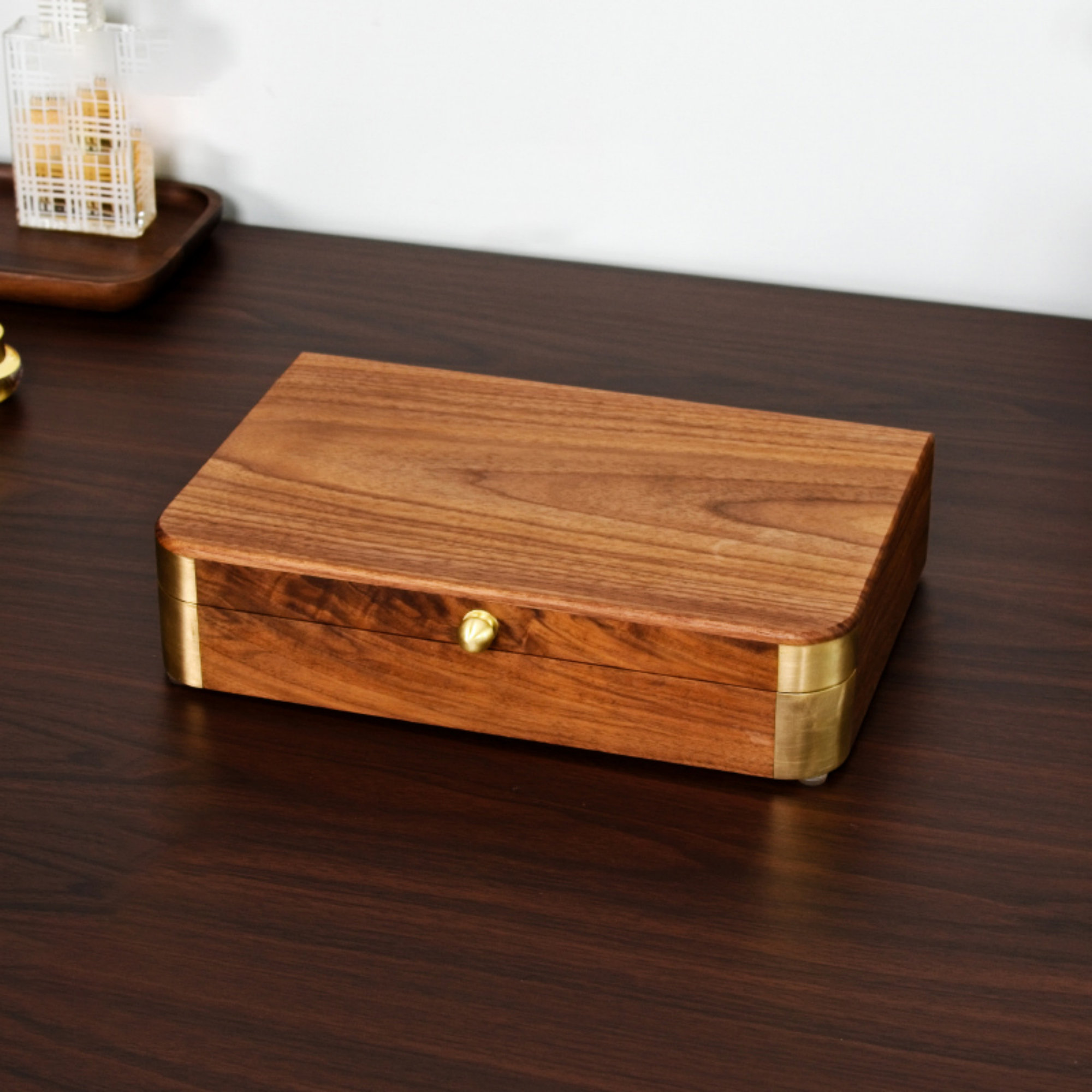 lingfan Walnut Double-Layer Large Capacity Jewelry Box, Light Luxury ...