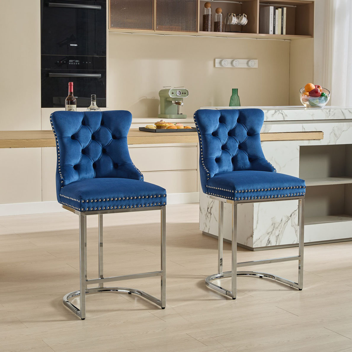 Rosdorf Park Velvet Upholstered Bar Stools Set of 2 | Wayfair