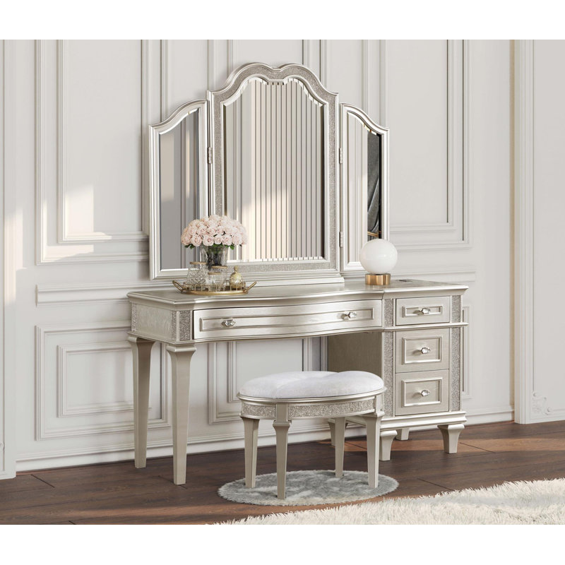 House of Hampton® Tri-Fold Vanity Mirror Silver Oak | Wayfair