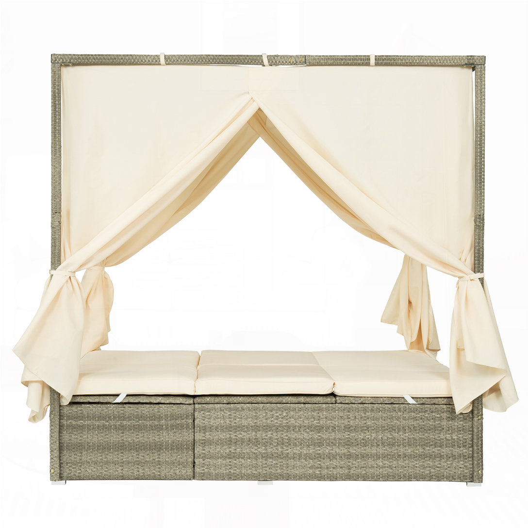 Latitude Run® Outdoor Rattan Daybed,Adjustable Sun Bed With Curtain ...