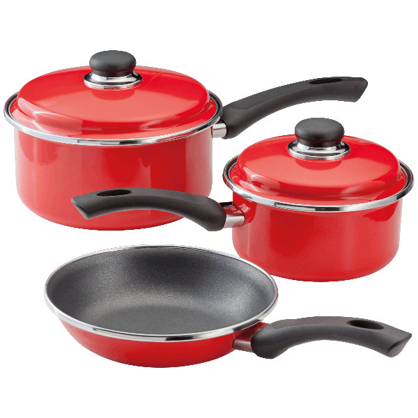 Judge Essentials Enamel, 3 Piece Red Cookware Set, 16/20 Non-Stick ...