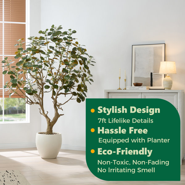 Primrue 7ft Artificial Tree With Planter, Faux Bodhi Tree, Ficus ...